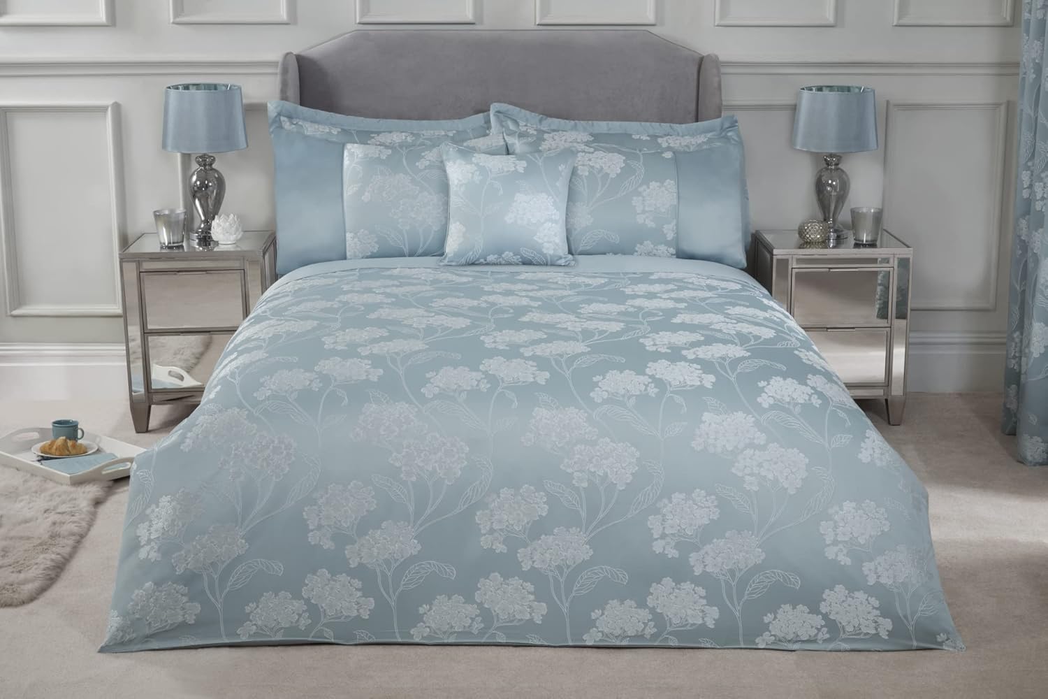 Emma Barclay Blossom - Embellished Jacquard Duvet Set in Duck Egg ...