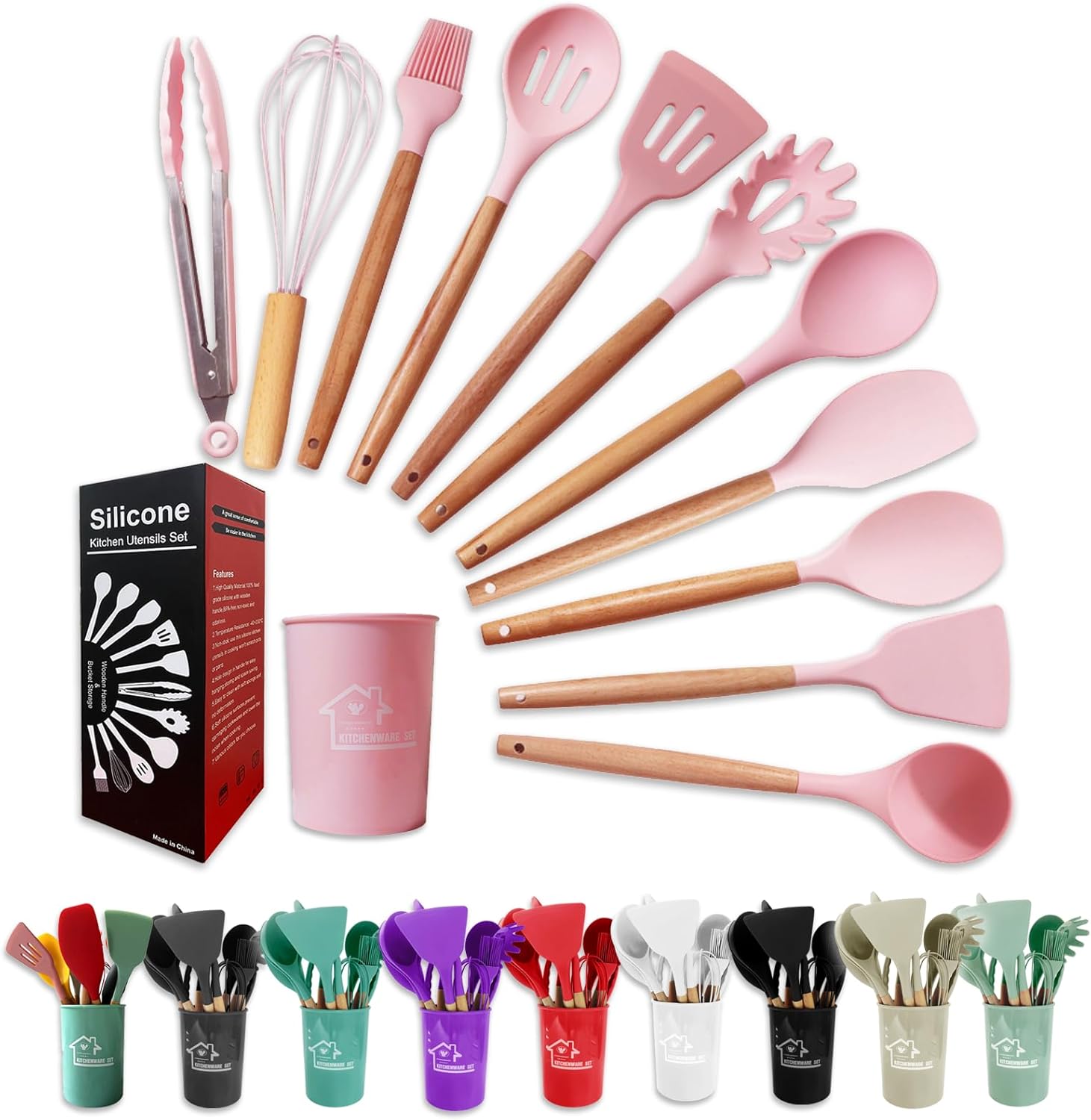 Amazon.com: Silicone Cooking Utensils Sets,RICHFEVYFS 12-piece Non ...