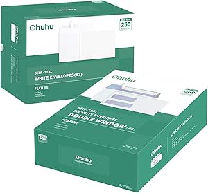 Amazon.com : Ohuhu 500 Pack # 8 Double Window Envelope + 250 A7 White ...