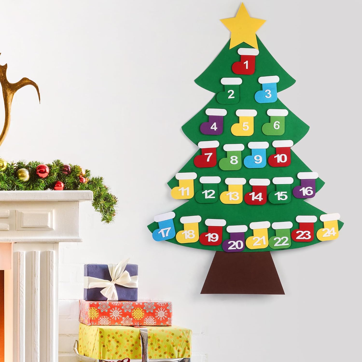Cloth Advent Calendar with Pockets, Fabric Christmas Advent Hanging ...