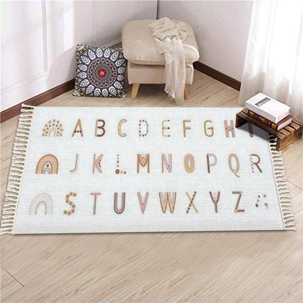 Amazon.com: Boho Area Rug Boho Alphabet Letter Set White Bohemian ...