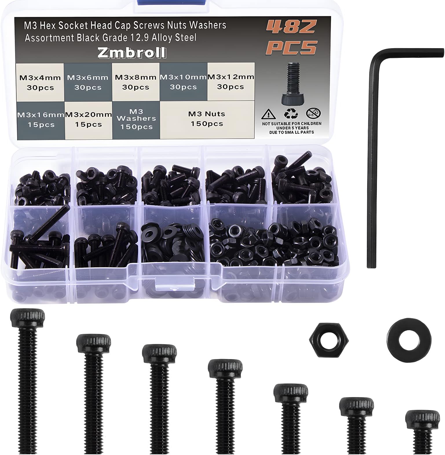 Hilitchi Assortiment de 210 vis à tête hexagonale M3 en acier ...