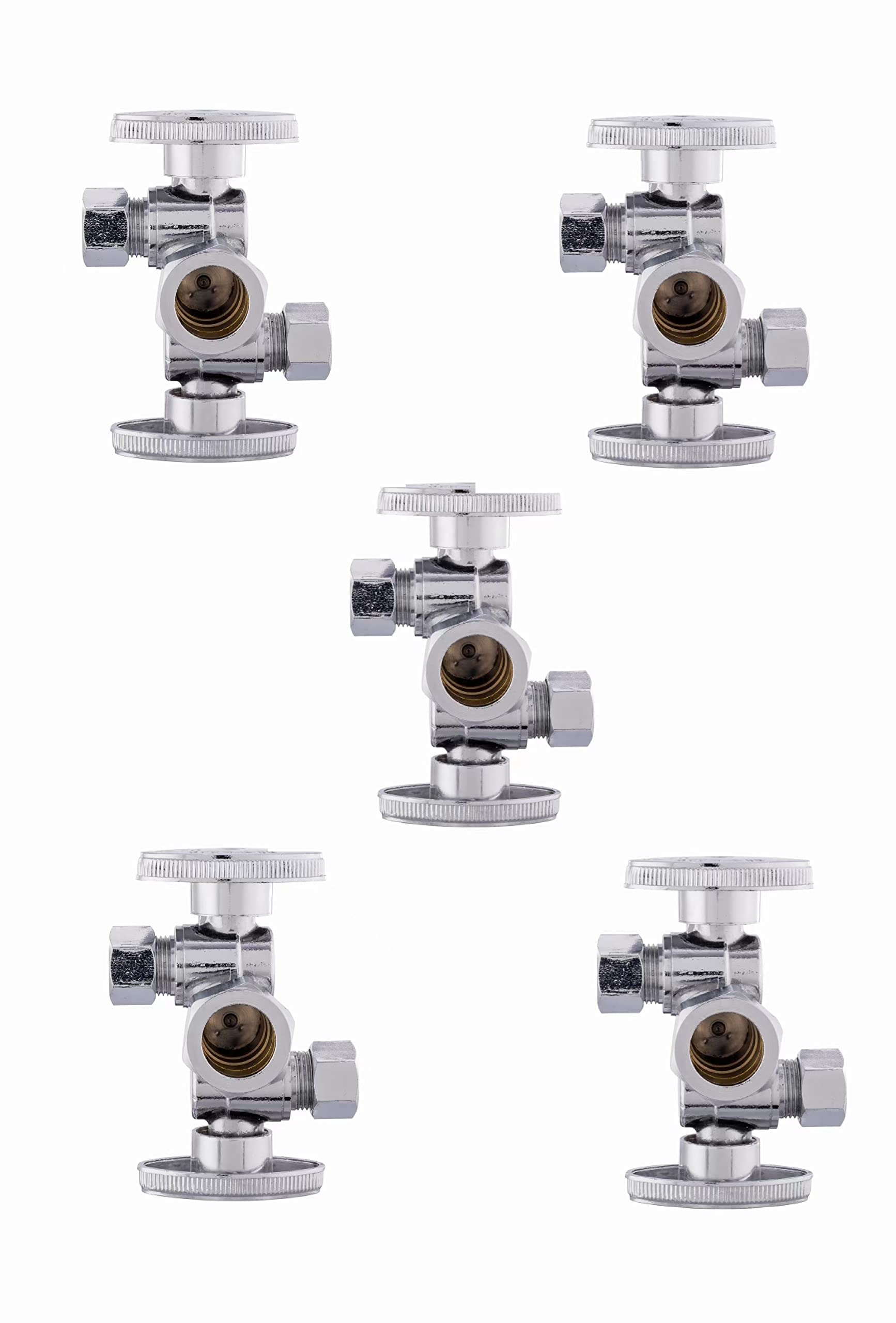 (Pack of 5) EFIELD 1/4 Turn Dual Compression Outlet Angle Stop Valve ...