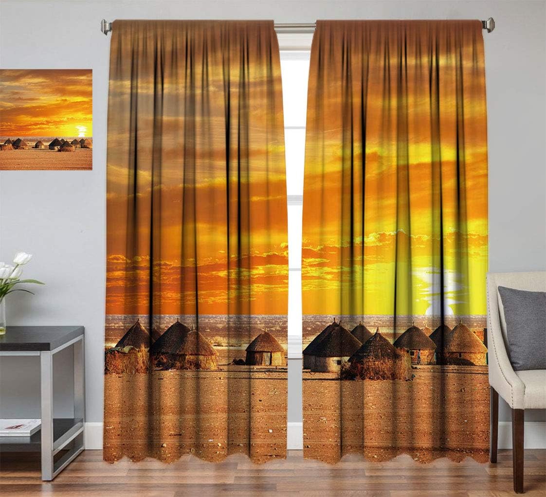 African Window Treatment Curtains, African Landscape of a Small Town ...