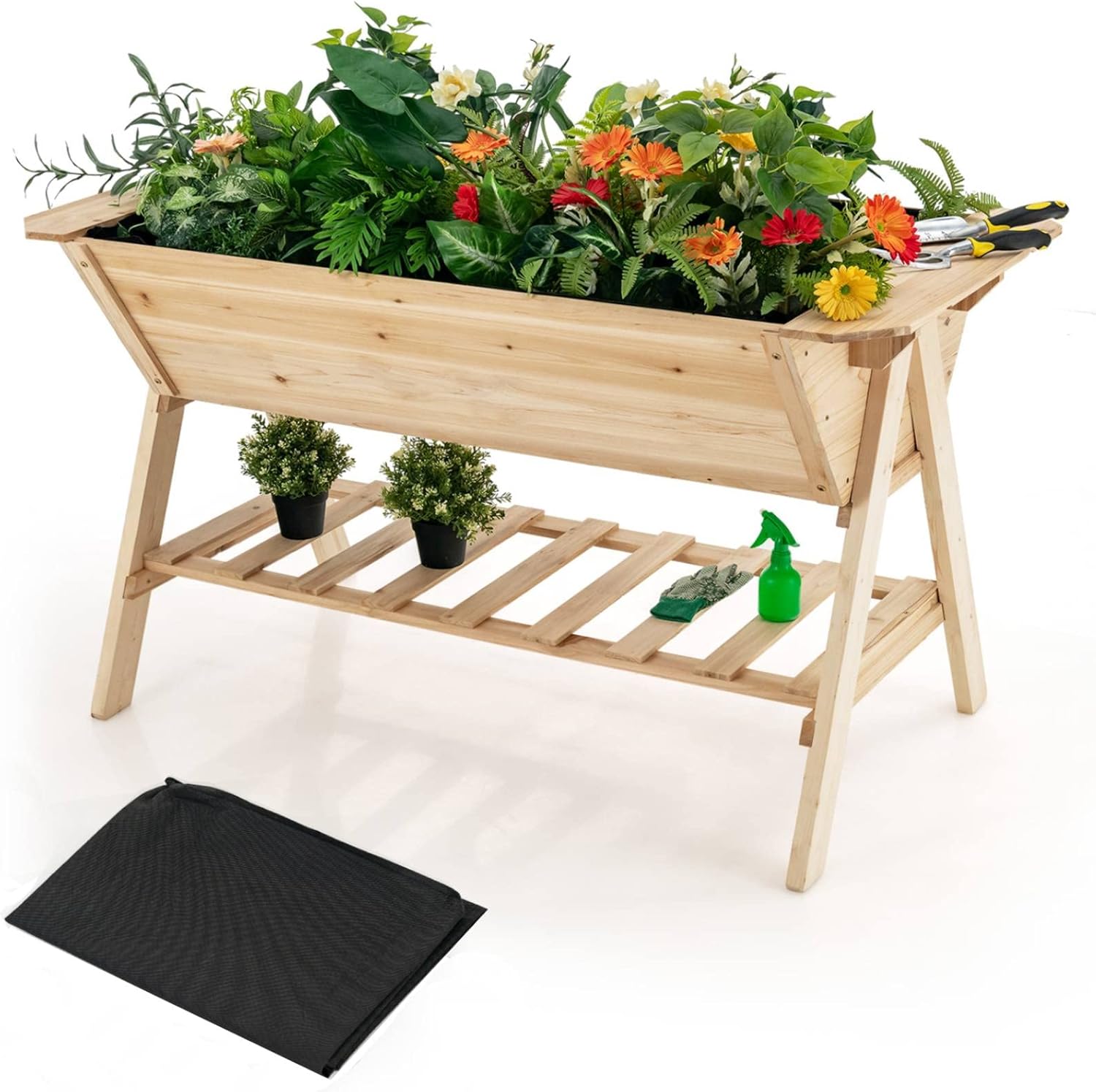 COSTWAY 2 Tier Raised Garden Bed, Wooden Elevated Planter Box with ...