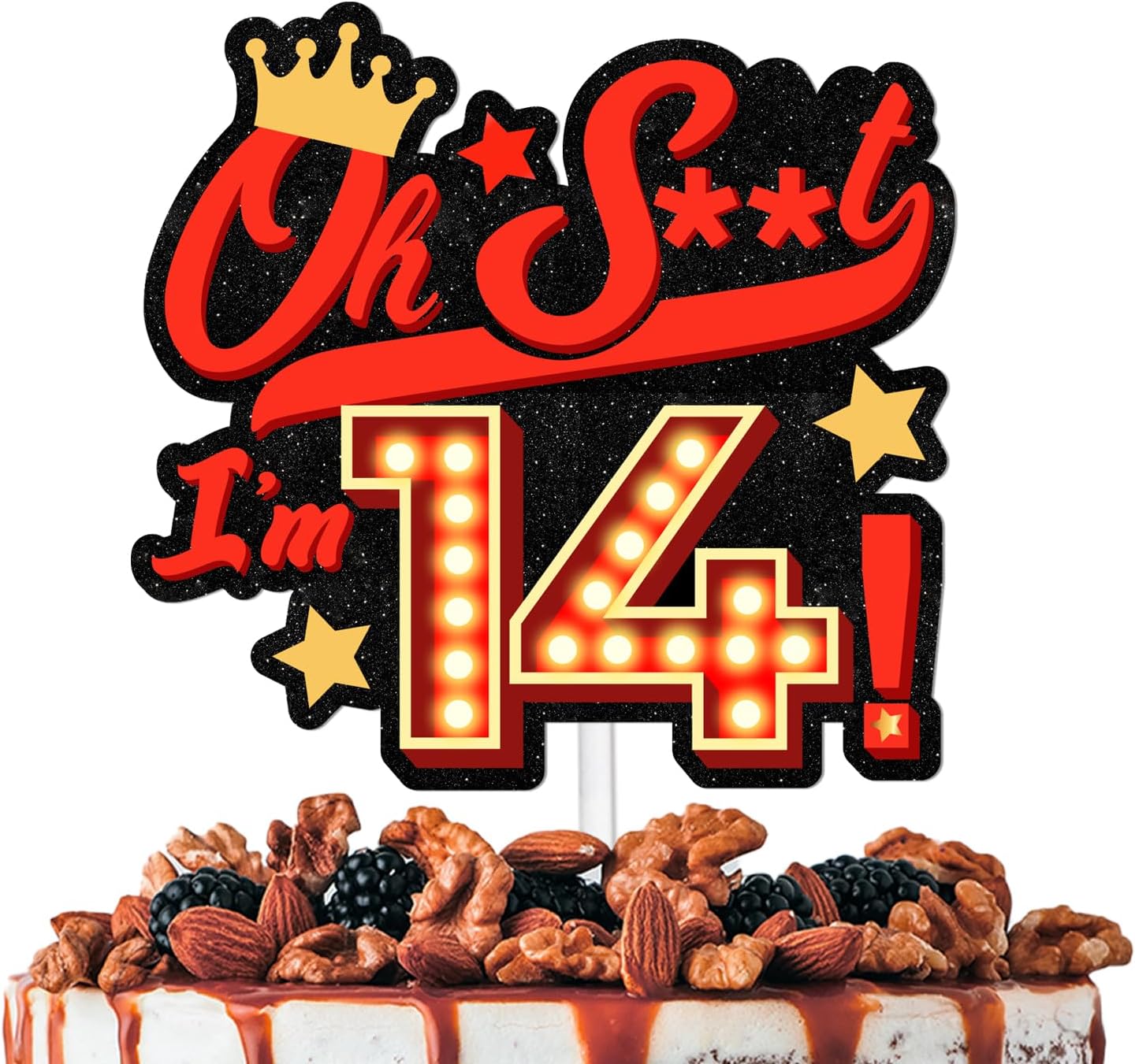 Amazon.com: Red Glitter Cake Topper Cheer to Let’s Glow Crazy Oh I’m 14 ...