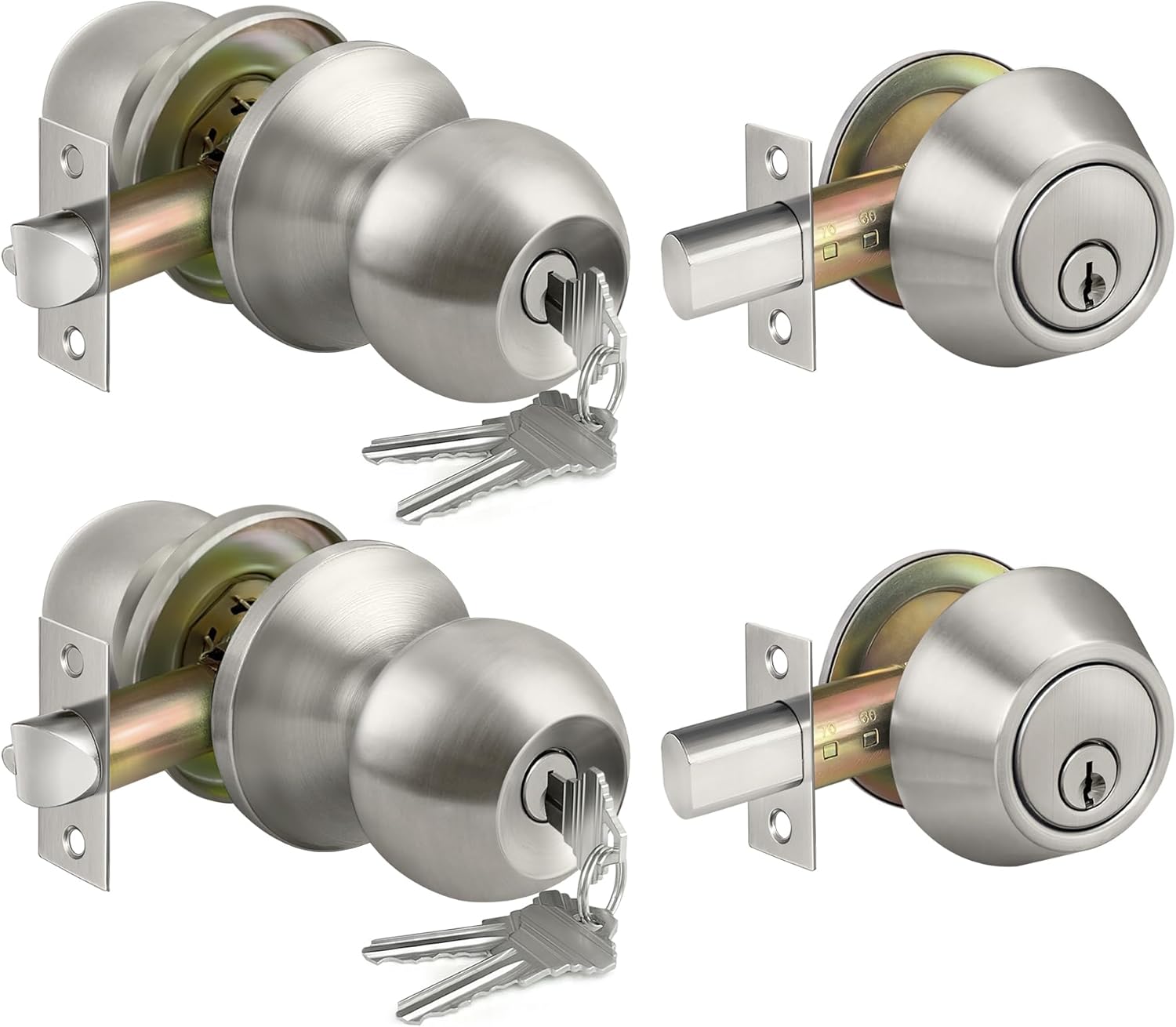 BESTTEN 2 Pack Keyed Same Exterior Door Knobs and Single Cylinder ...