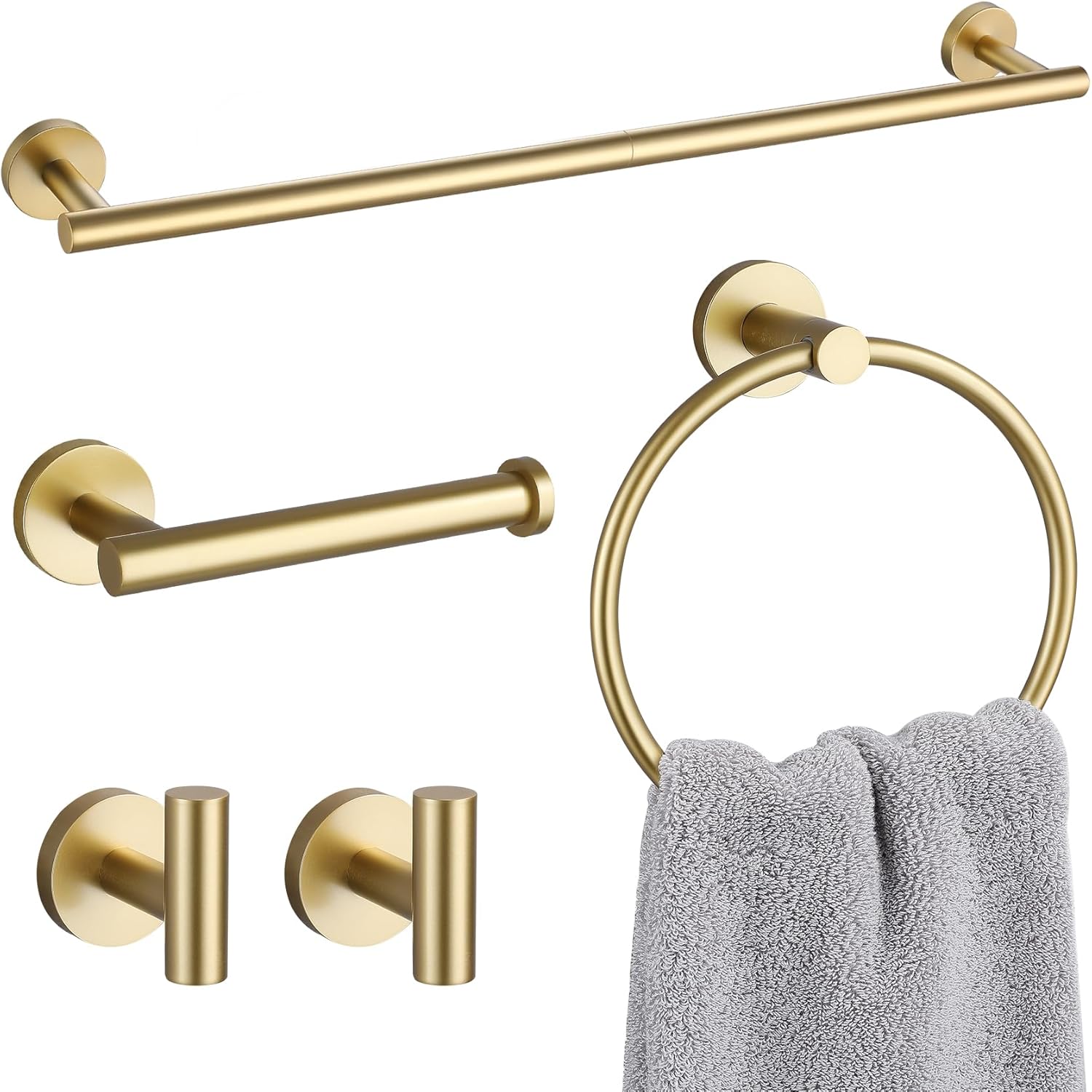 Lairuier Bathroom Towel Holder Set, 5-Piece Towel Bar Set Brushed Gold ...