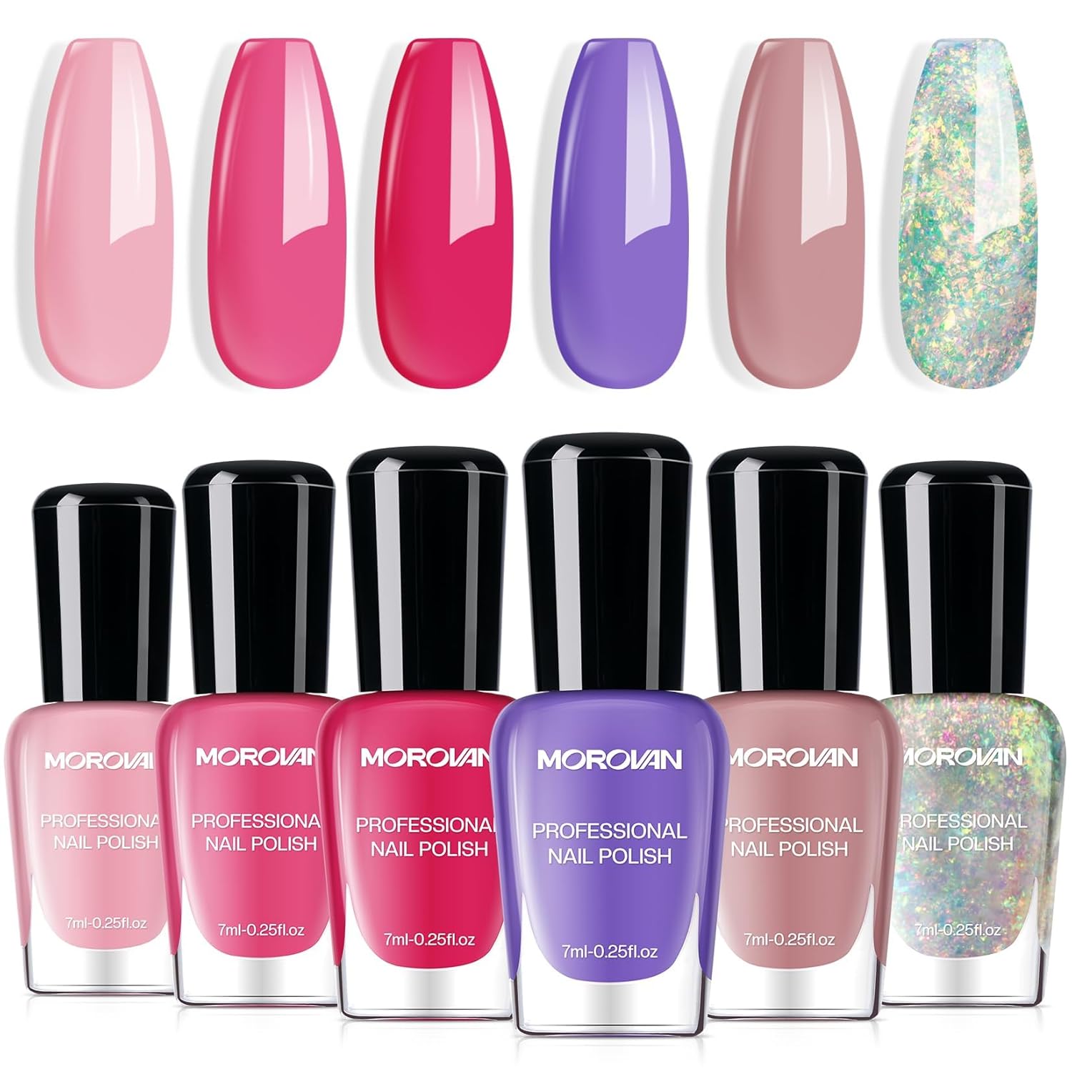 Amazon.com : Morovan Nail Polish Set Fingernail: Pink Glitter Quick Dry ...