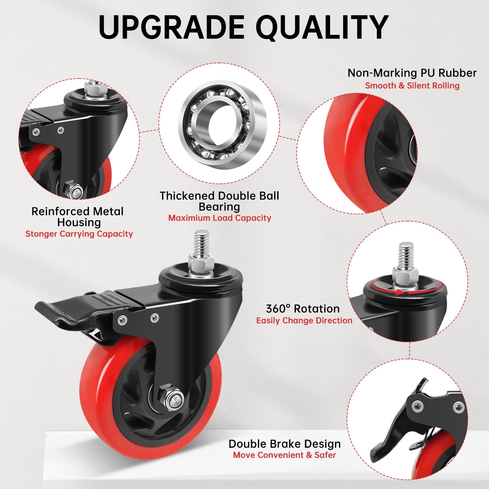 Nefish 4 Inch Stem Caster Wheels, Heavy Duty Threaded Stem Casters,Â ...