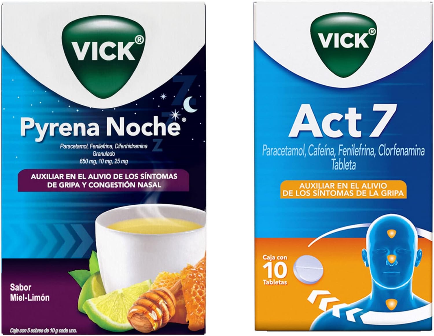 VICK - Pack Vick Pyrena Noche, Té Sabor Miel y Limón, Síntomas de Gripe ...