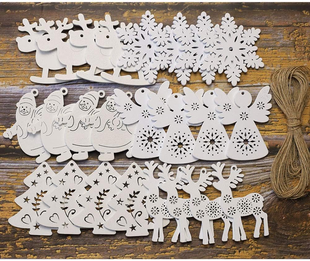27PCS Decoration Noel Bois Ornements, Boule en Bois Pendentifs ...