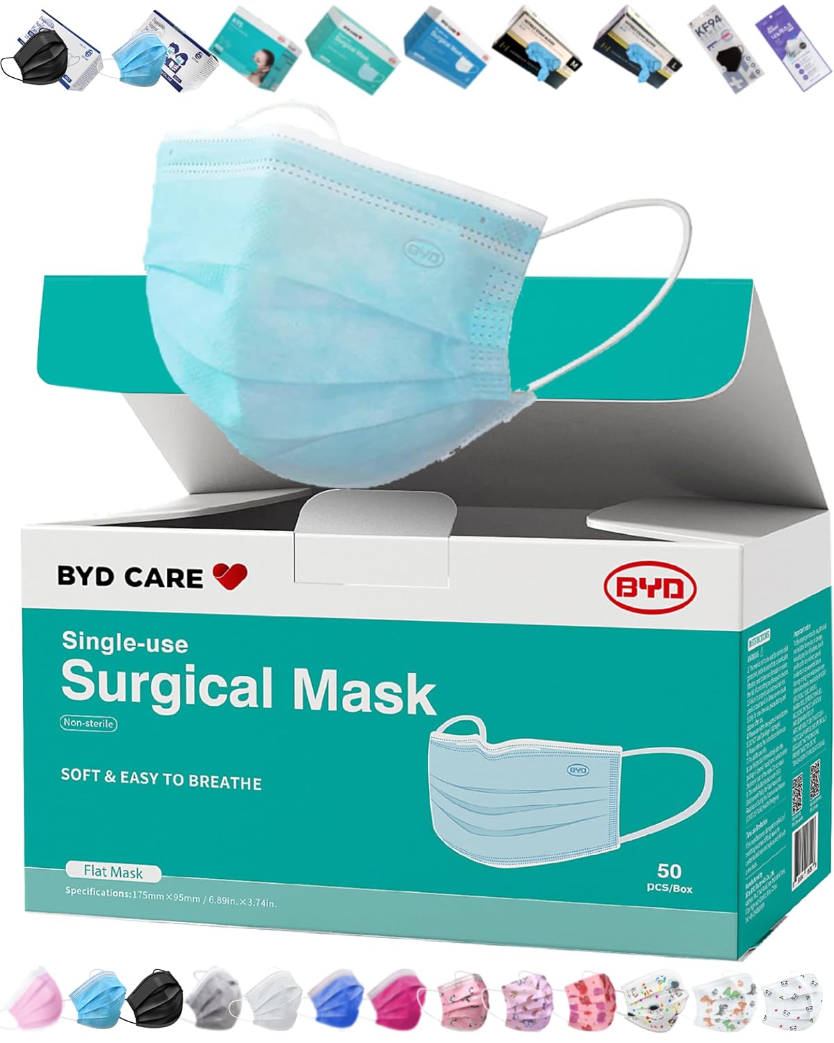Amazon.com: BYD Earloop Masks 50PCS(1 Box),Medical Grade ASTM Level 3 ...