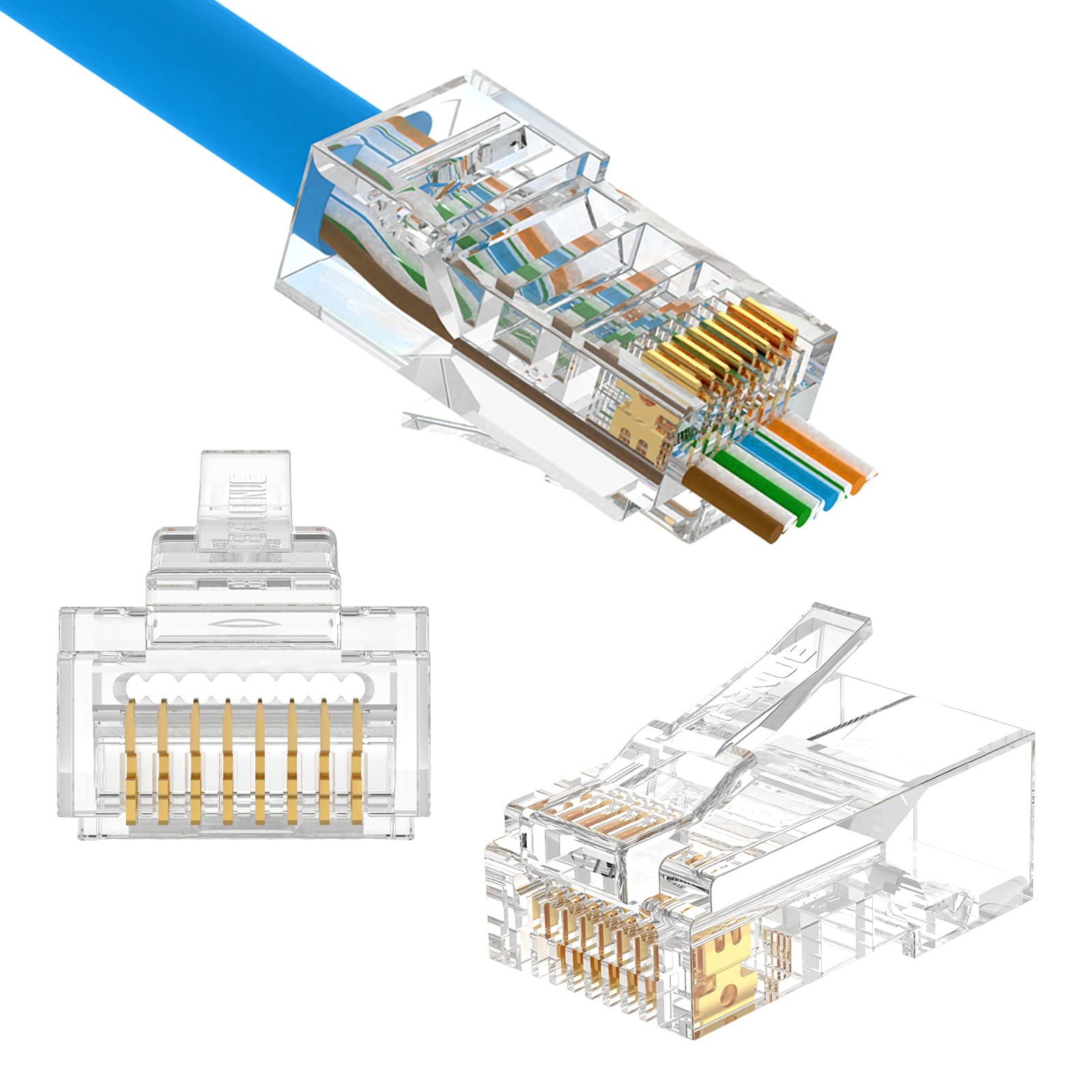 LEENUE RJ45 Connector CAT6 100 Pack, RJ45 Pass Through Ethernet ...