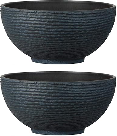 Stone Textured Effect Bowl Pot Plastic Planter, Set of 2 - Suitable for ...