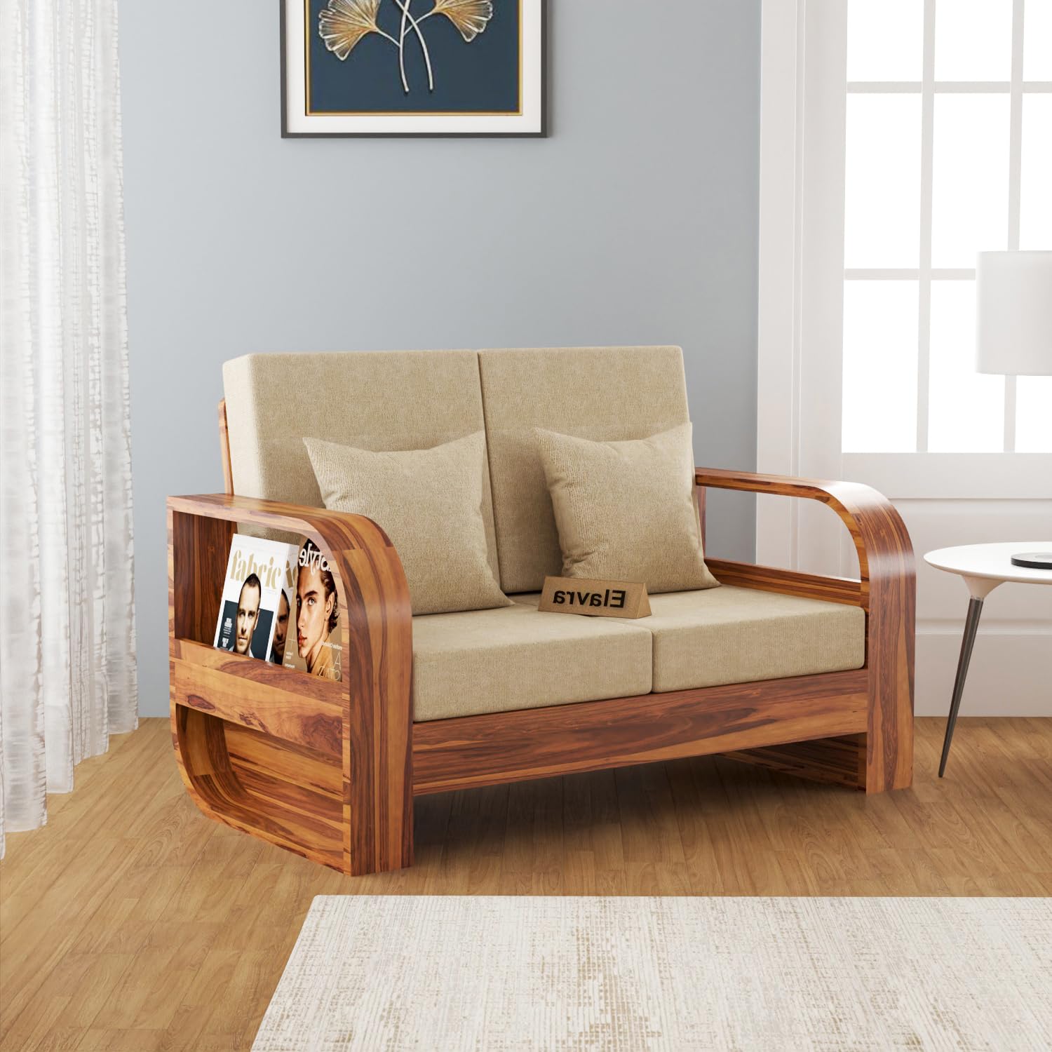 Elavra Sheesham Wood 2 Seater Sofa Set for Living Room Furniture Wooden ...