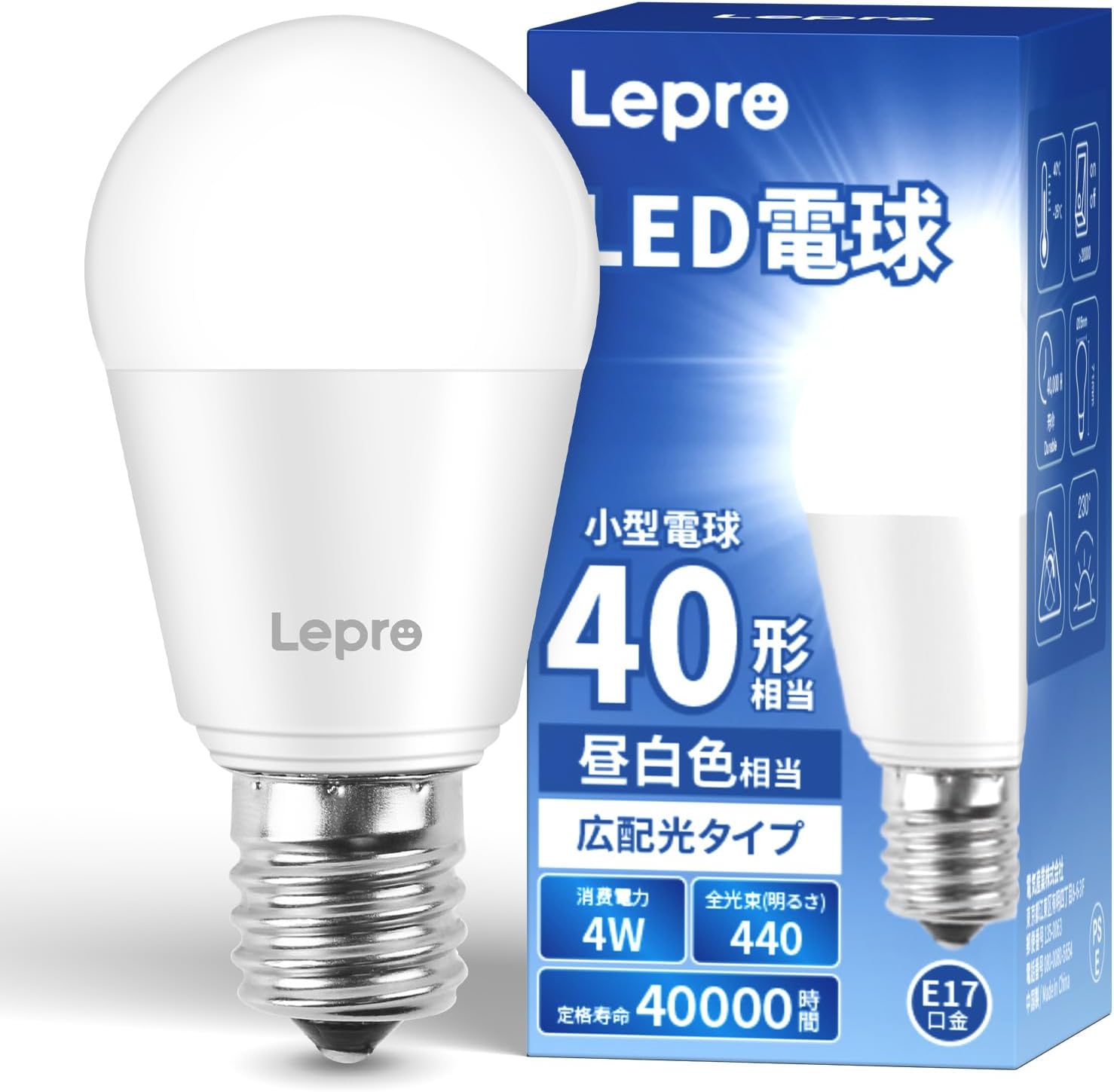 Amazon.co.jp: 【E17】Lepro LED電球 E17 ミニクリプトン電球 40W形 1個入り 440lm 昼白色 5000K 非調光型 ミニクリプトン LED小形電球 広配光 ...
