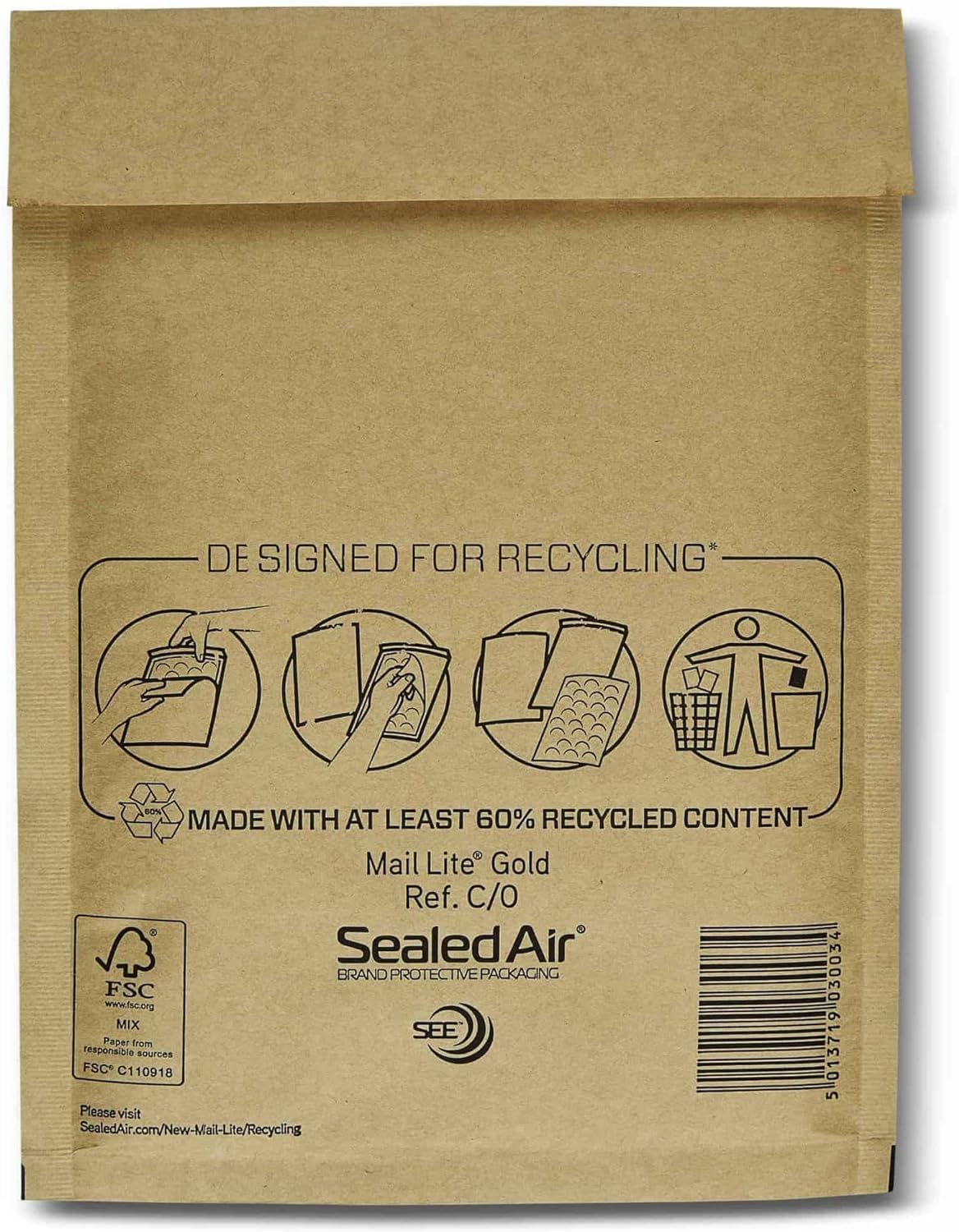Sealed Air Mail Lite Bubble Padded Envelopes - Gold/White (Gold, C/0 ...