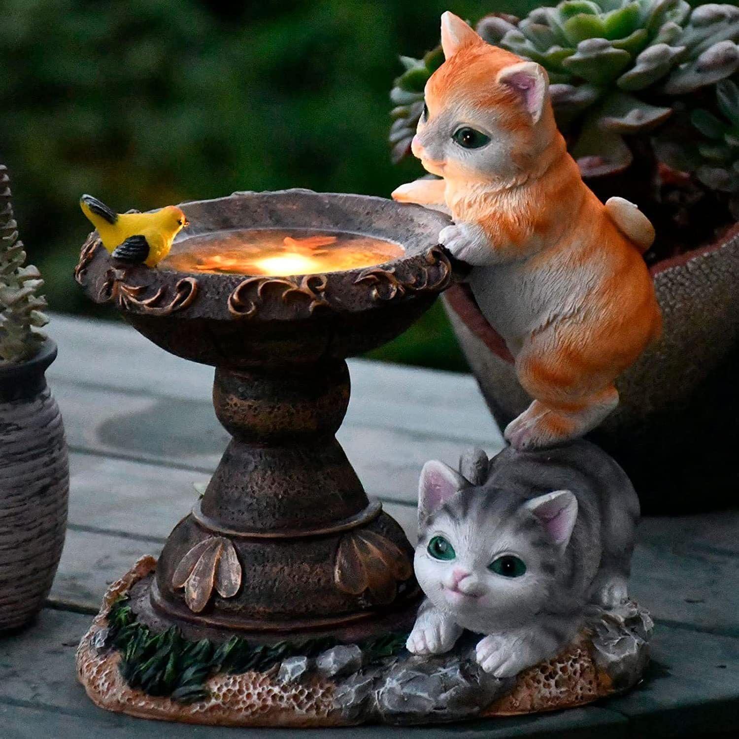 Solar Cat Garden Statue Cute Cat Figurine Lights for Outside Garden ...