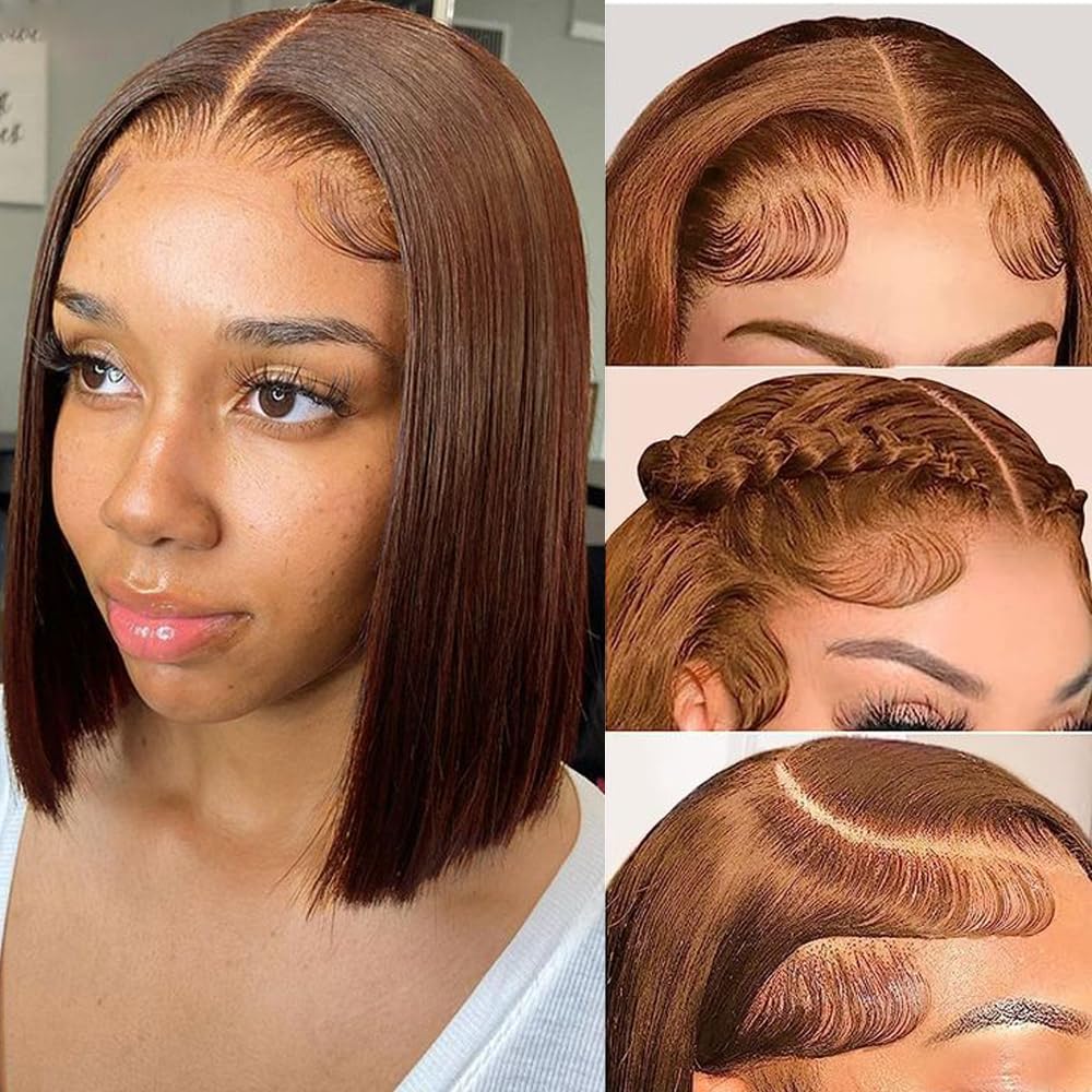 Amazon.com : Brazilian Hair Chocolate Brown Bob Wig Human Hair 12 Inch ...