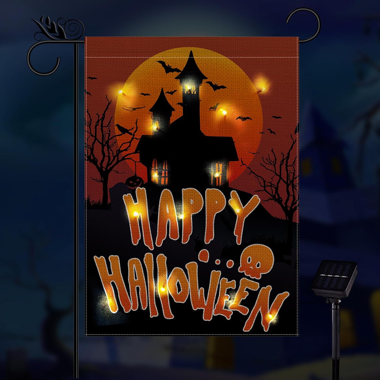 Amazon.com : Halloween Garden Flag LED Lighted Garden Flag Witch Castle ...