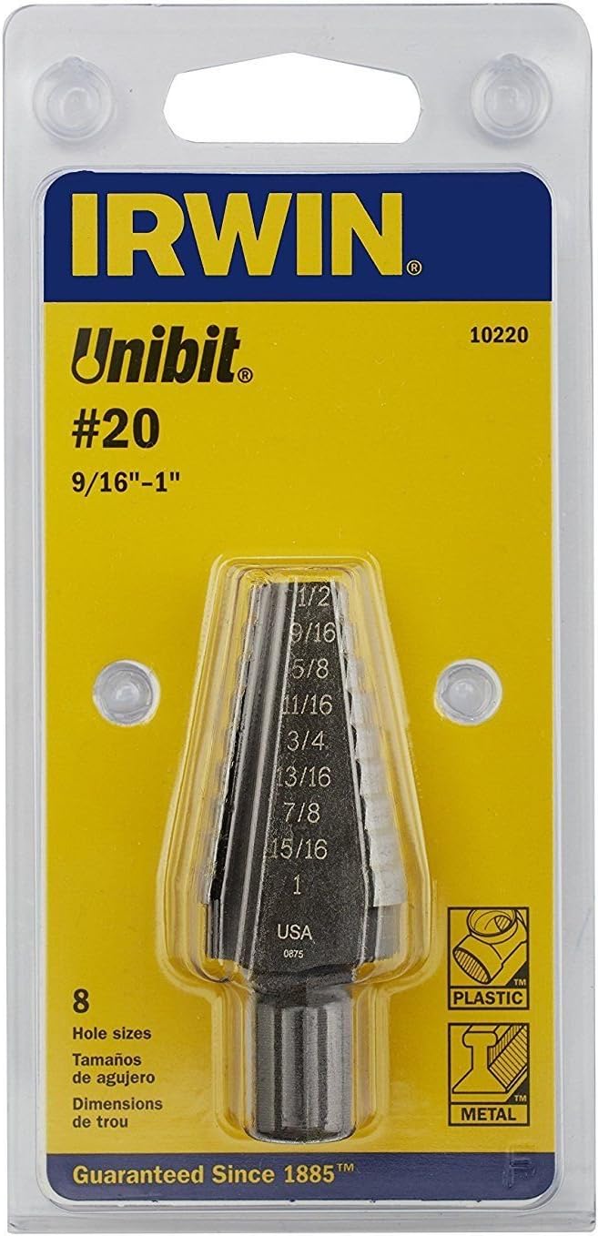 Irwin Tools Unibit #20 9/16-Inch to 1-Inch Step-Drill Bit, 1/2-Inch ...