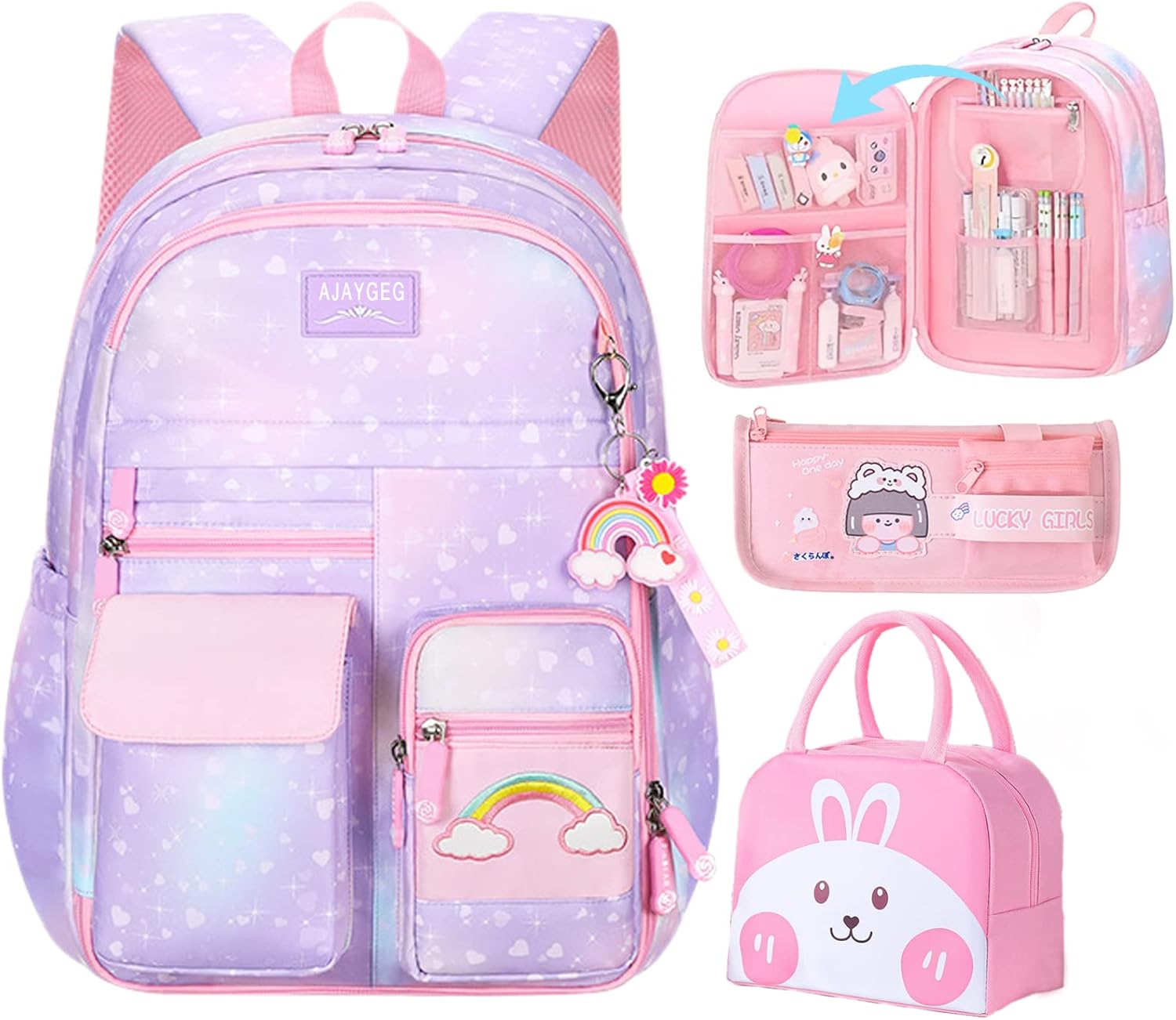 Amazon.com | IHZZ Kawaii Backpack, Pink Backpack for Girls, Kid Starry ...