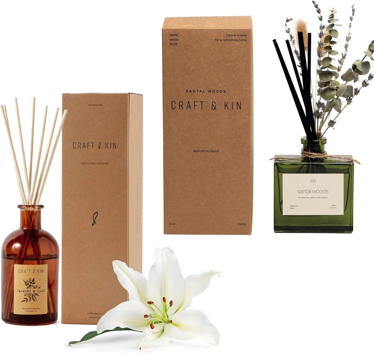 Amazon.com: Craft & Kin Scented Reed Diffuser Bundle | Santal Woods ...