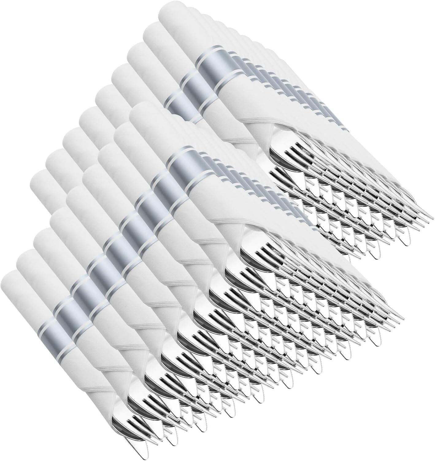 Amazon.com: 100 Pack Pre Rolled Silver Plastic Cutlery Set ...