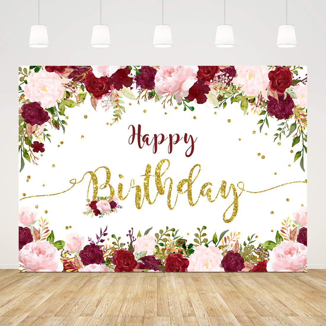 Buy Ticuenicoa 7x5ft Happy Birthday Backdrop for Women Red and Gold ...