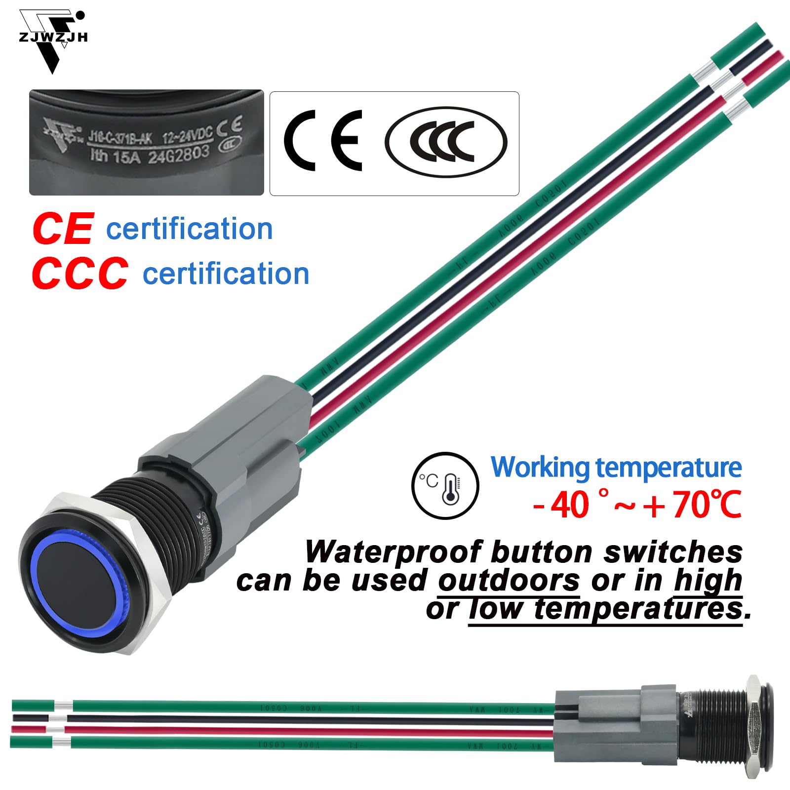 Snapklik.com : 15Amp 16mm Latching Push Button Switch 12V-24V DC/AC On Off LED Light SPST IP67 ...