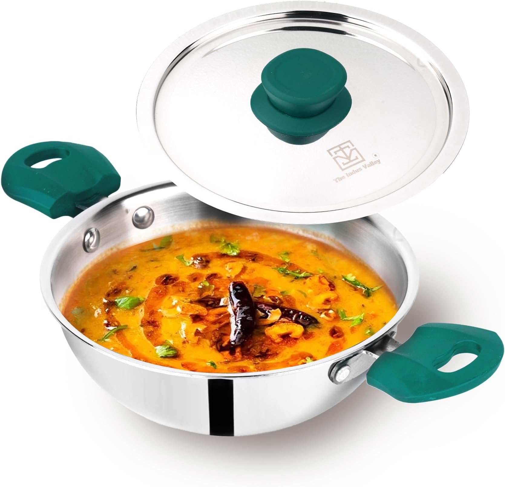 The Indus Valley Triply Stainless Steel Kadai/Kadhai with Steel Lid ...