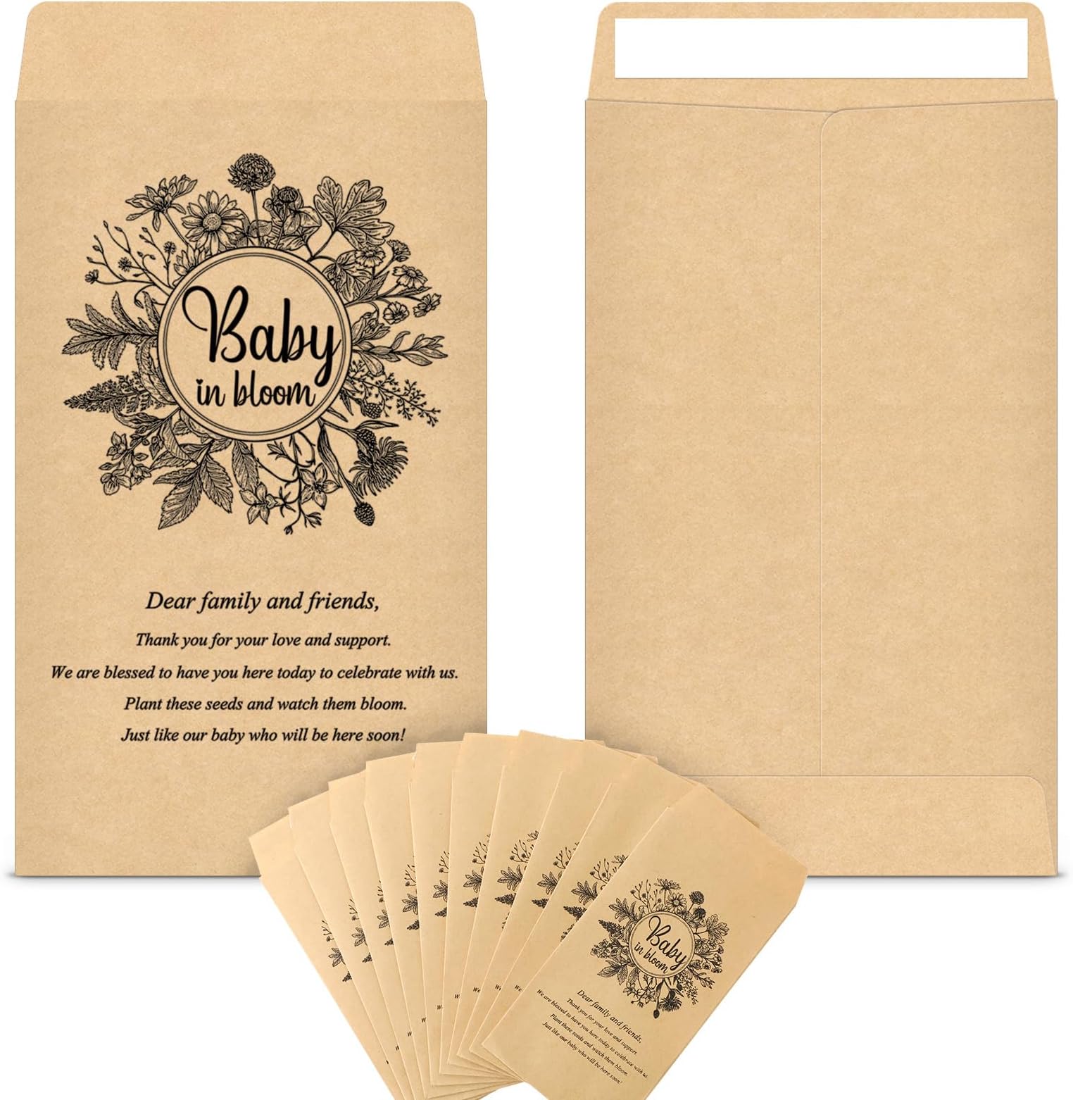 Amazon.com : Fumete 50 Pcs Baby Shower Seed Packet Self Adhesive Kraft ...