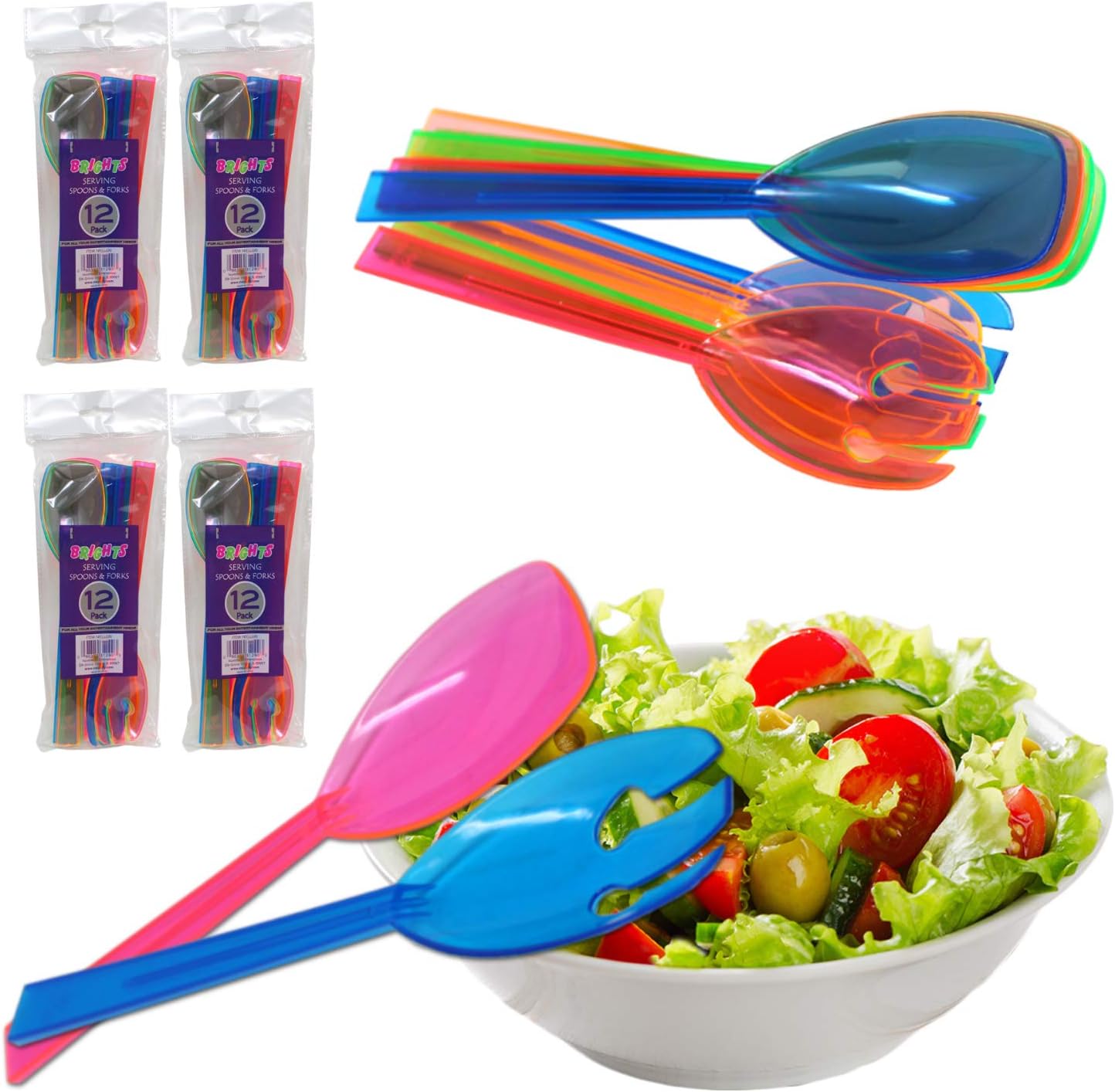 Amazon.com: Neon Colorful Serving Spoons and Forks | 9.5” Plastic ...