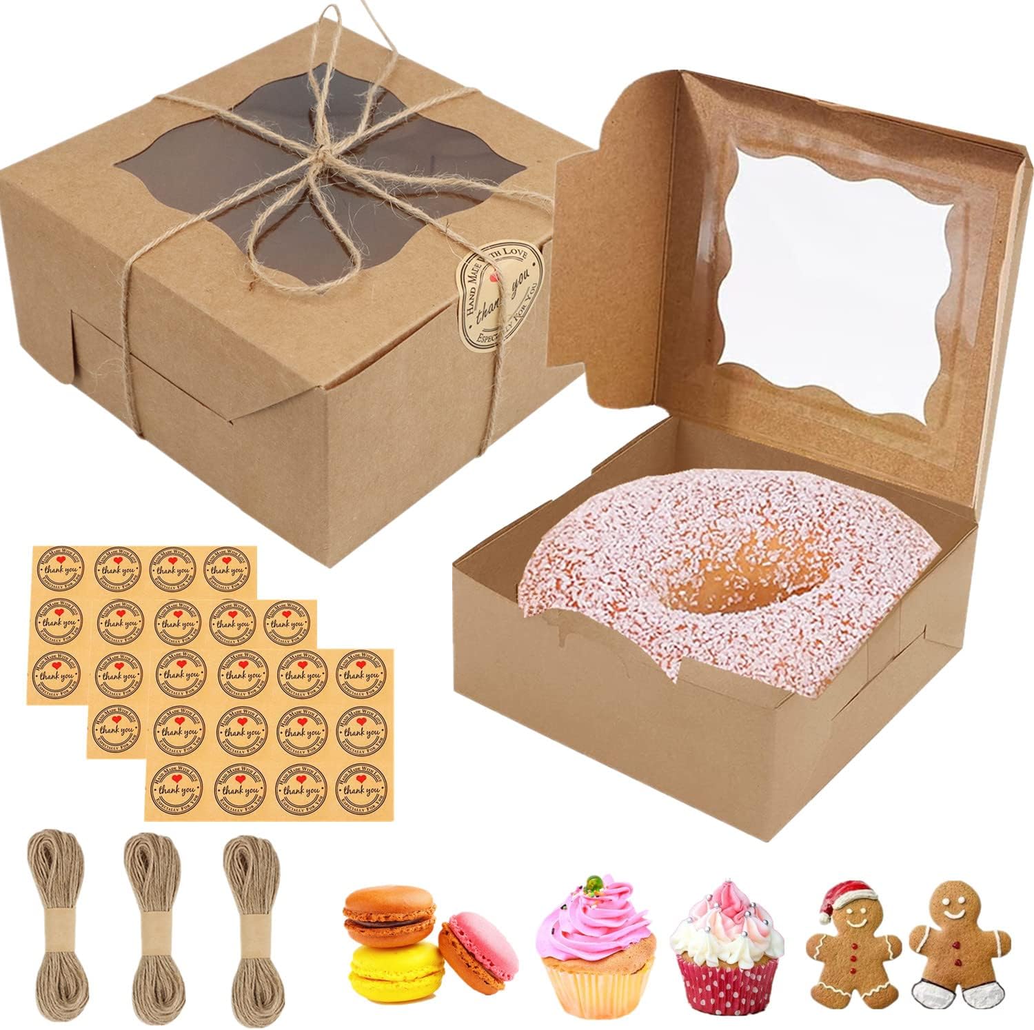 Square Kraft Tray Bake Cake Box with Window (20) (5) : Amazon.co.uk ...