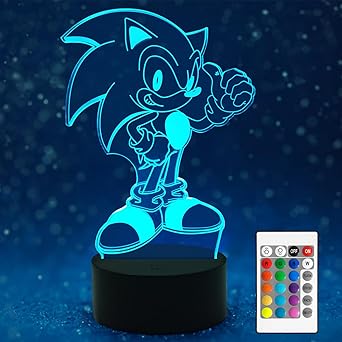 AIRUEEK Sonic Hedgehog Toy 3D Night Light - 16 Colour Variations LED ...