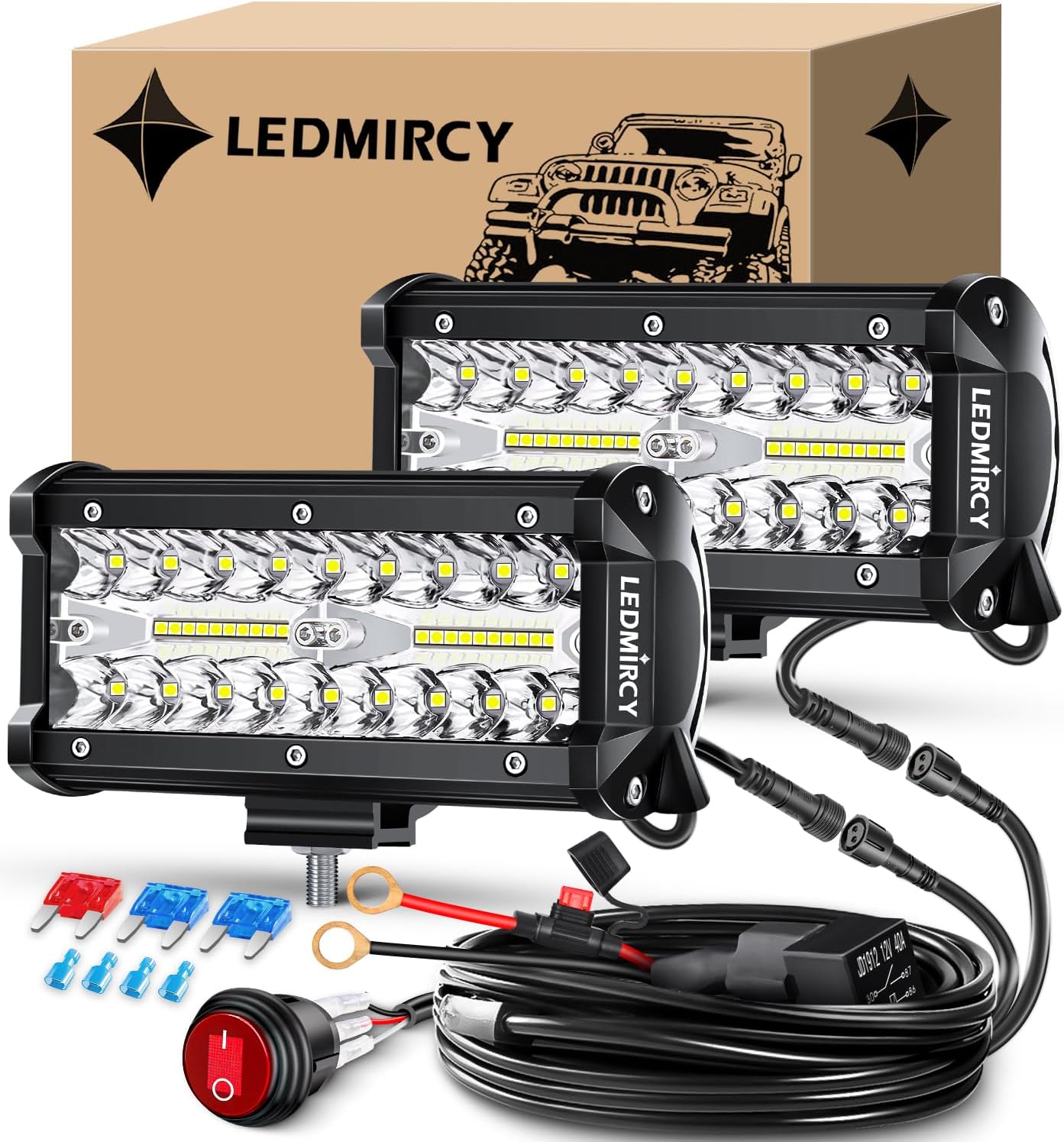 Amazon.com: LEDMIRCY 7 Inch LED Light Bar Kit with Rocker Switch Wiring ...