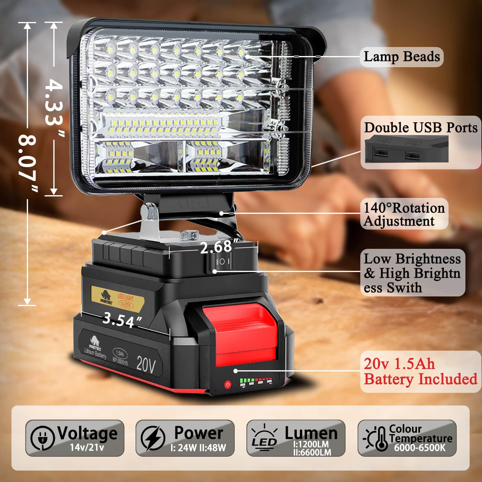Snapklik.com : PRETEC LED Work Light And Jobsite Fan