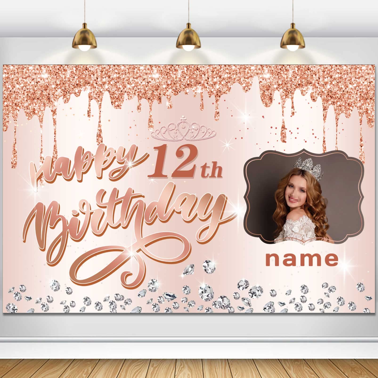 Amazon.com: Customizable Rose Gold Happy 12th Birthday Decoration ...