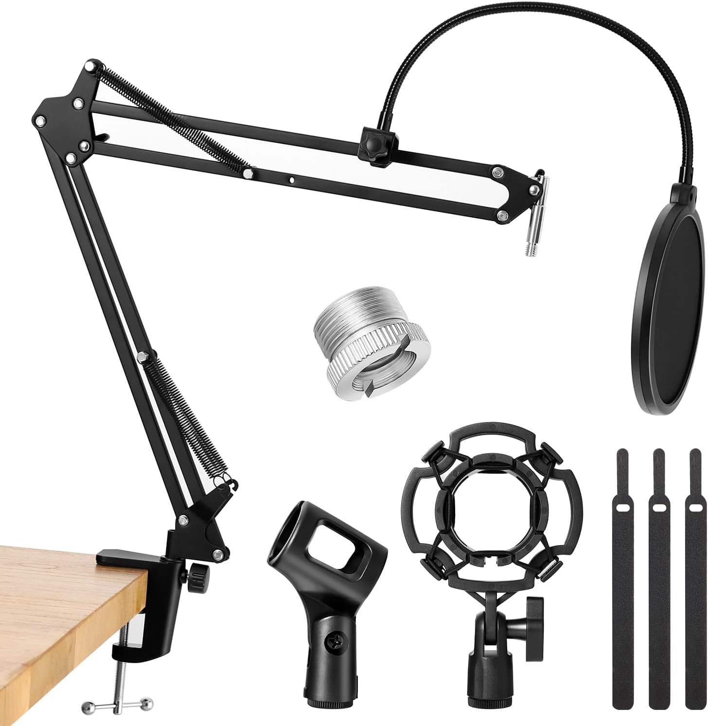 Fansjoy Microphone Stand with Boom Arm, Desk Mount, Shock Mount, Pop ...