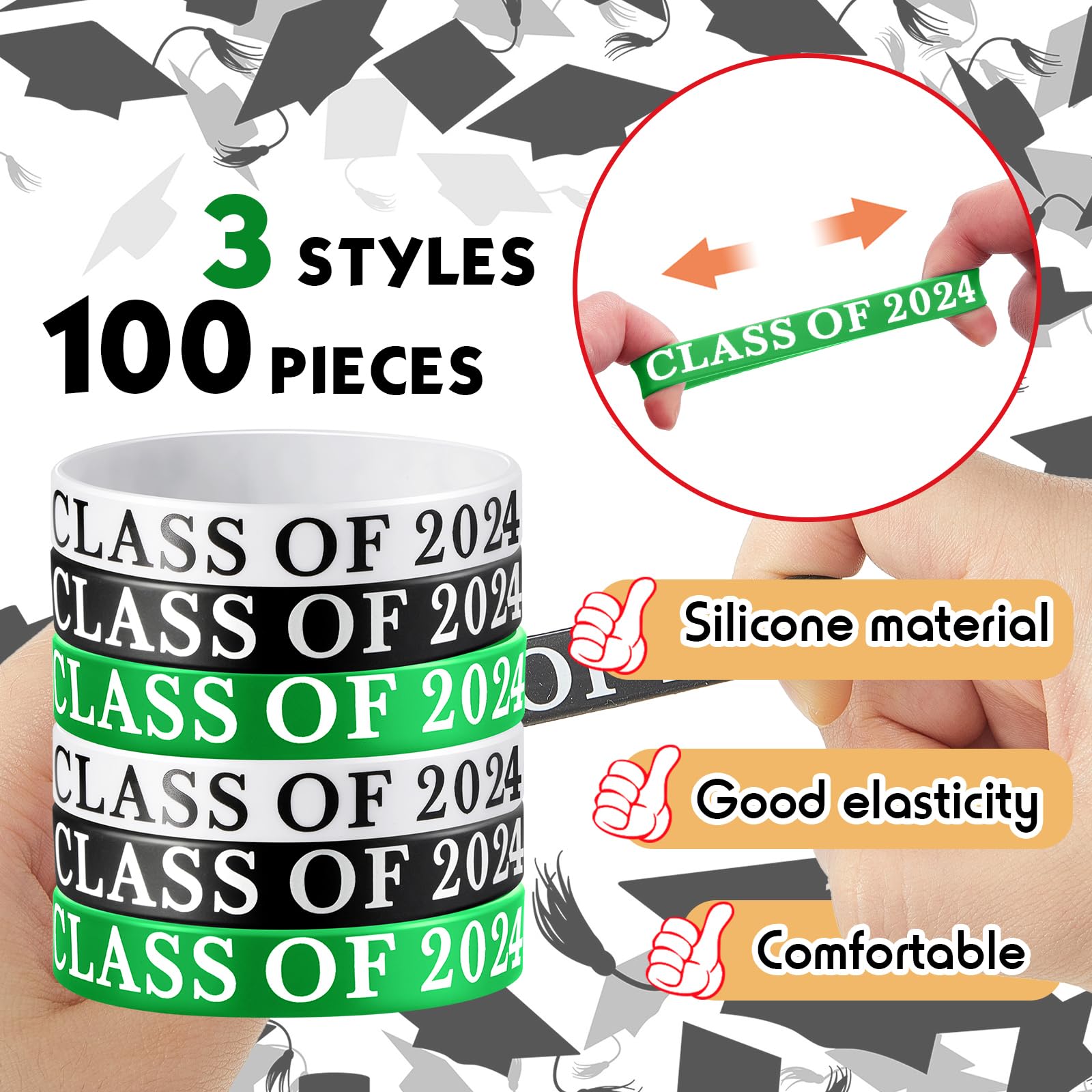 Snapklik.com : Poen 100 Pcs Class Of 2024 Wristbands Graduation ...