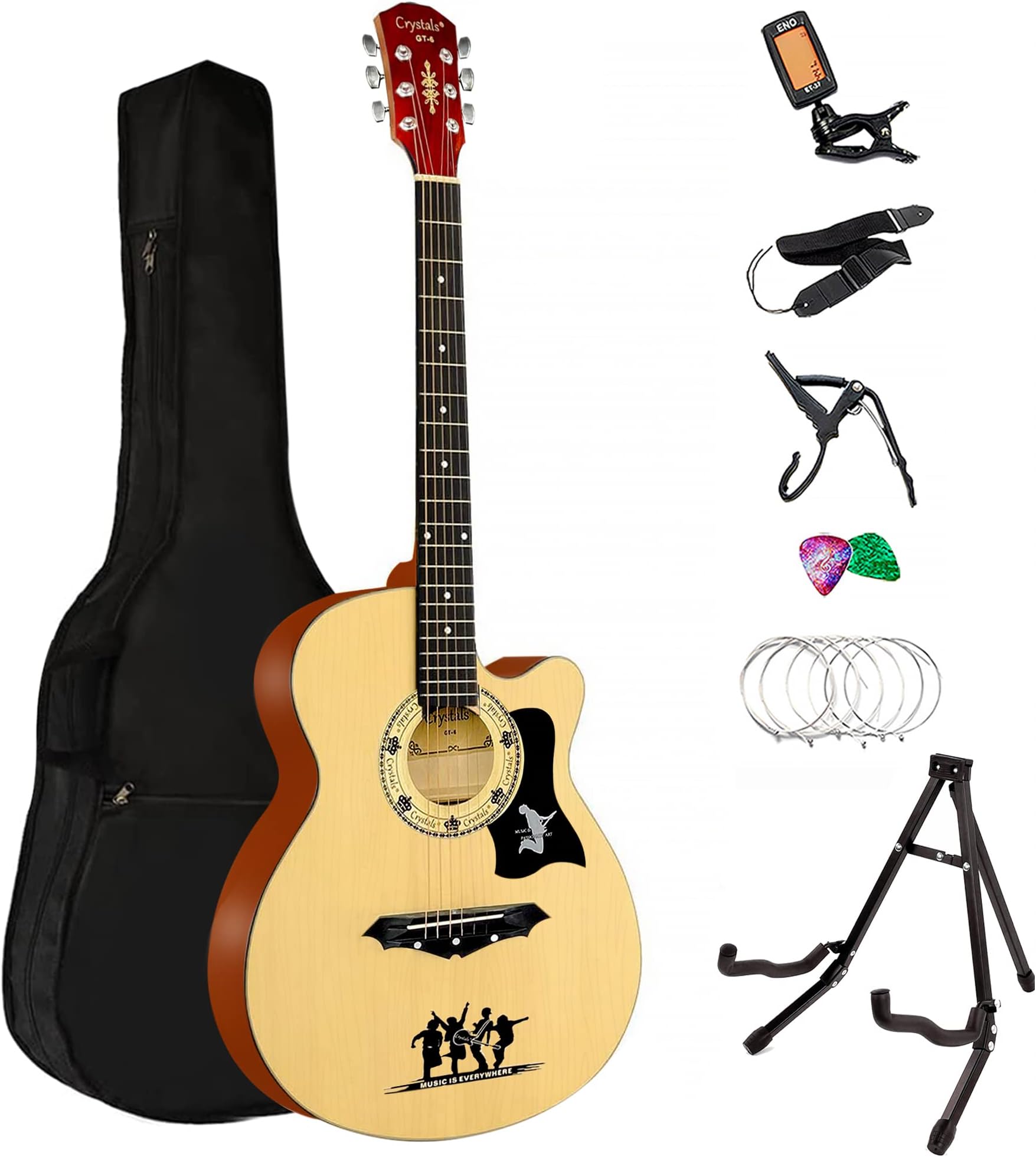 Crystals 38” Classical Acoustic Guitar, Full pack Size 4/4 with ...