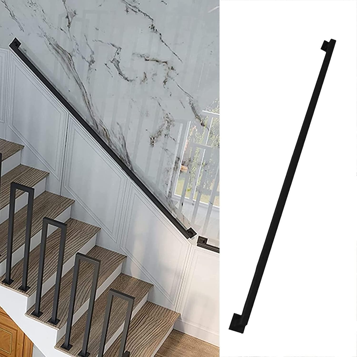 Metal Staircases Handrail With Wall Mount Bracket, 1ft-20ft Industrial Square Non-Slip Wrought ...