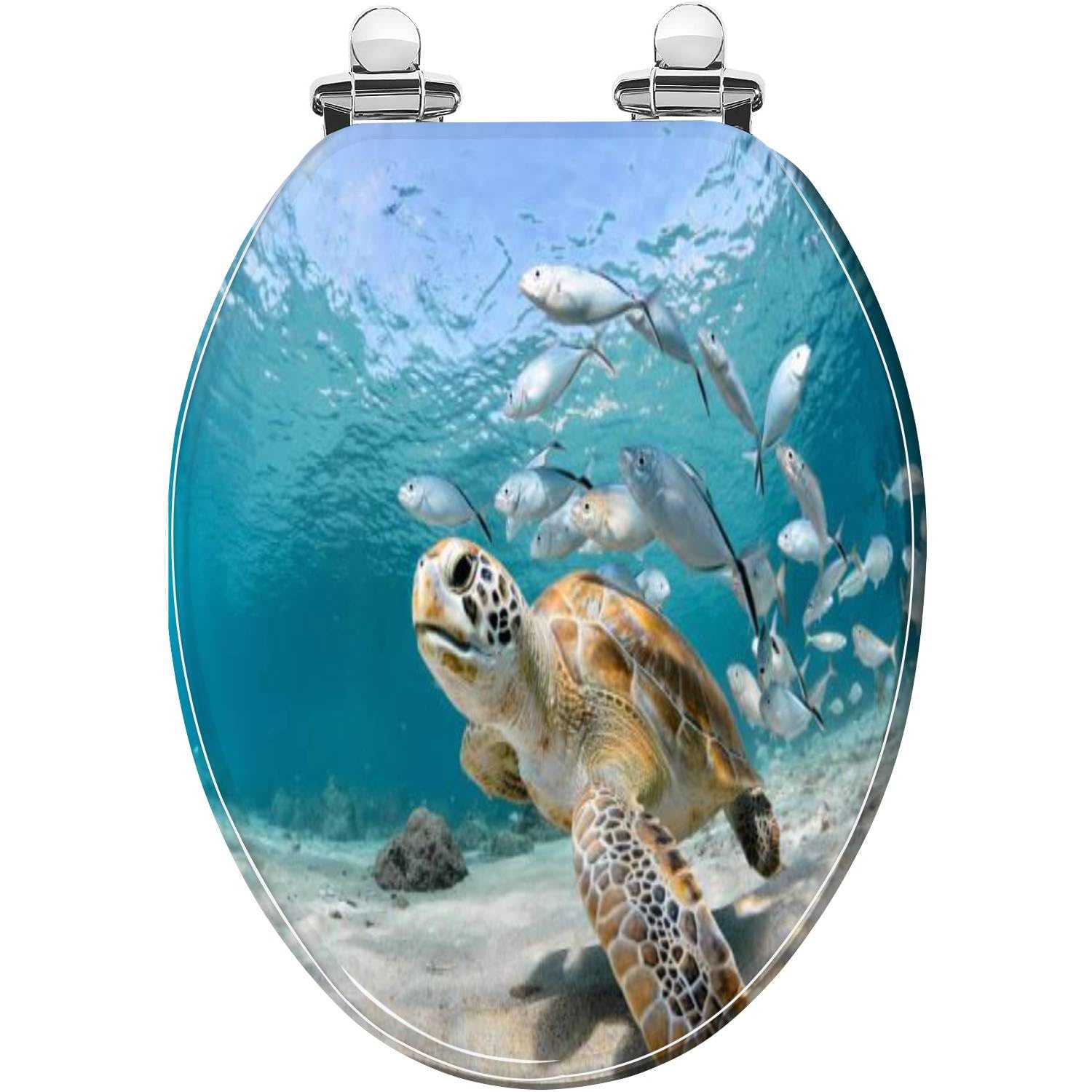 Elongated Toilet Seat Turtle closeup with school of fish Resin Toilet ...
