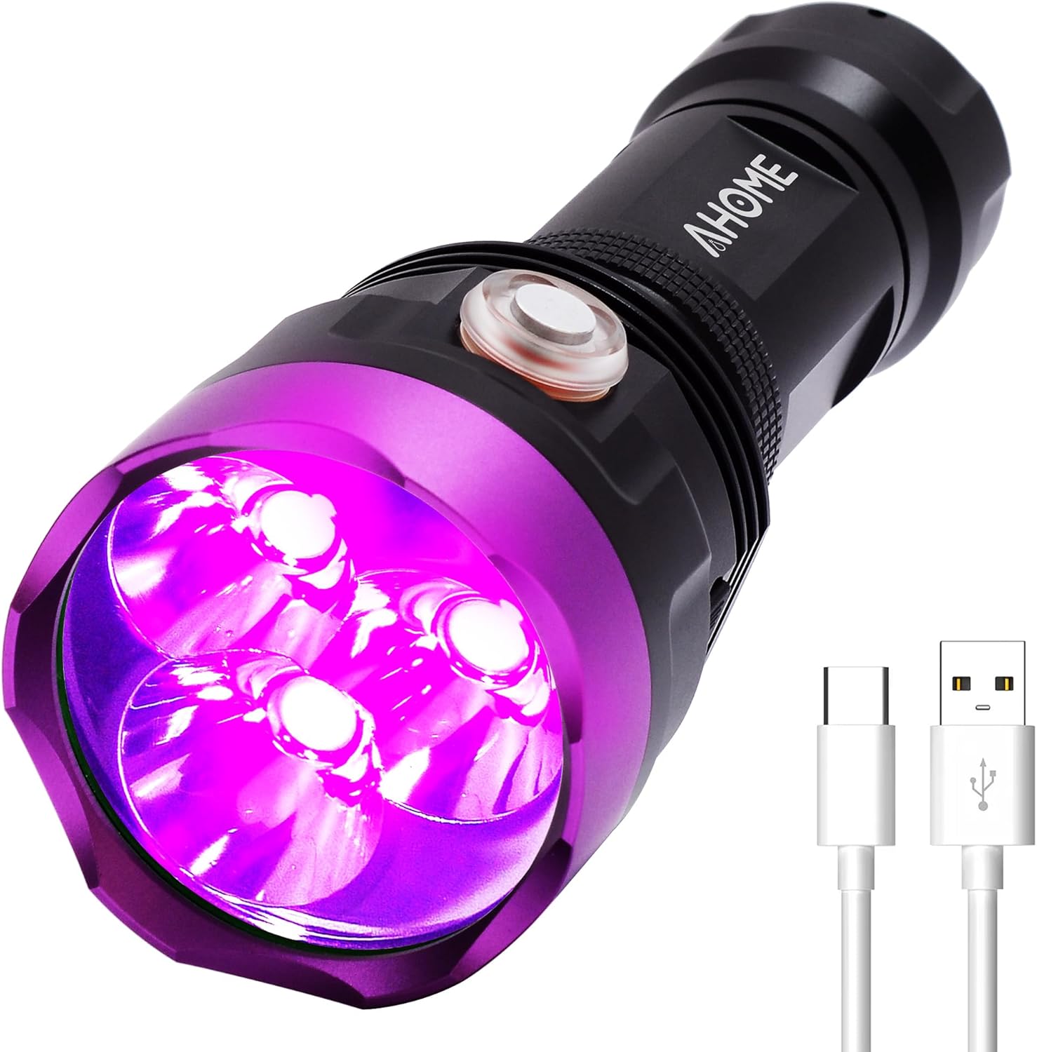 AHOME V30 UV 385-395nm Blacklight Flashlight [USB Rechargeable] Black ...