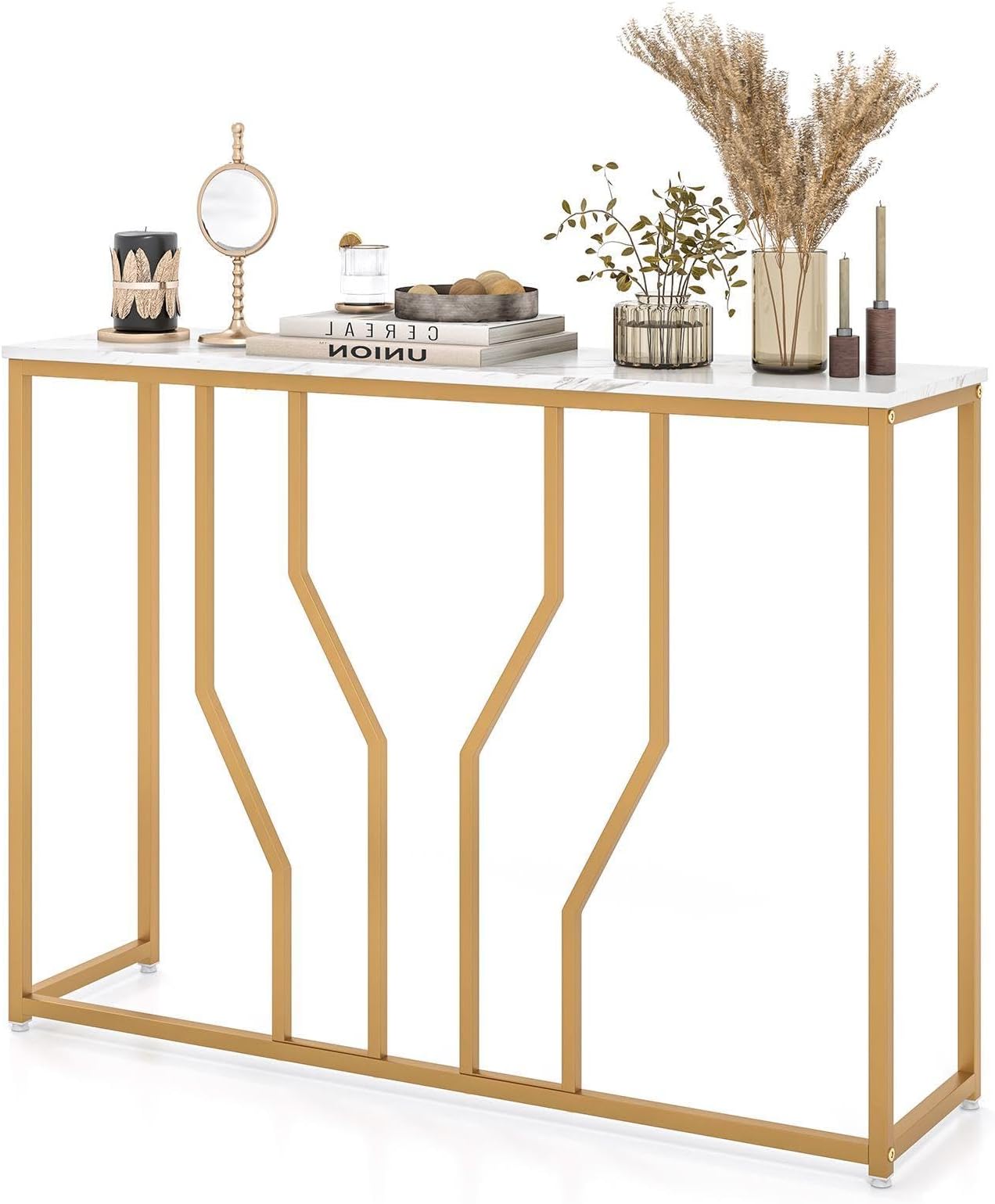 Tribesigns Console Table for Entryway Living Room, 140 x 30 x 90cm Gold ...