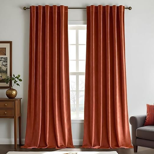 Amazon.com: Woaboy Rust Back Tab & Rod Pocket Velvet Curtains 96 Inches ...