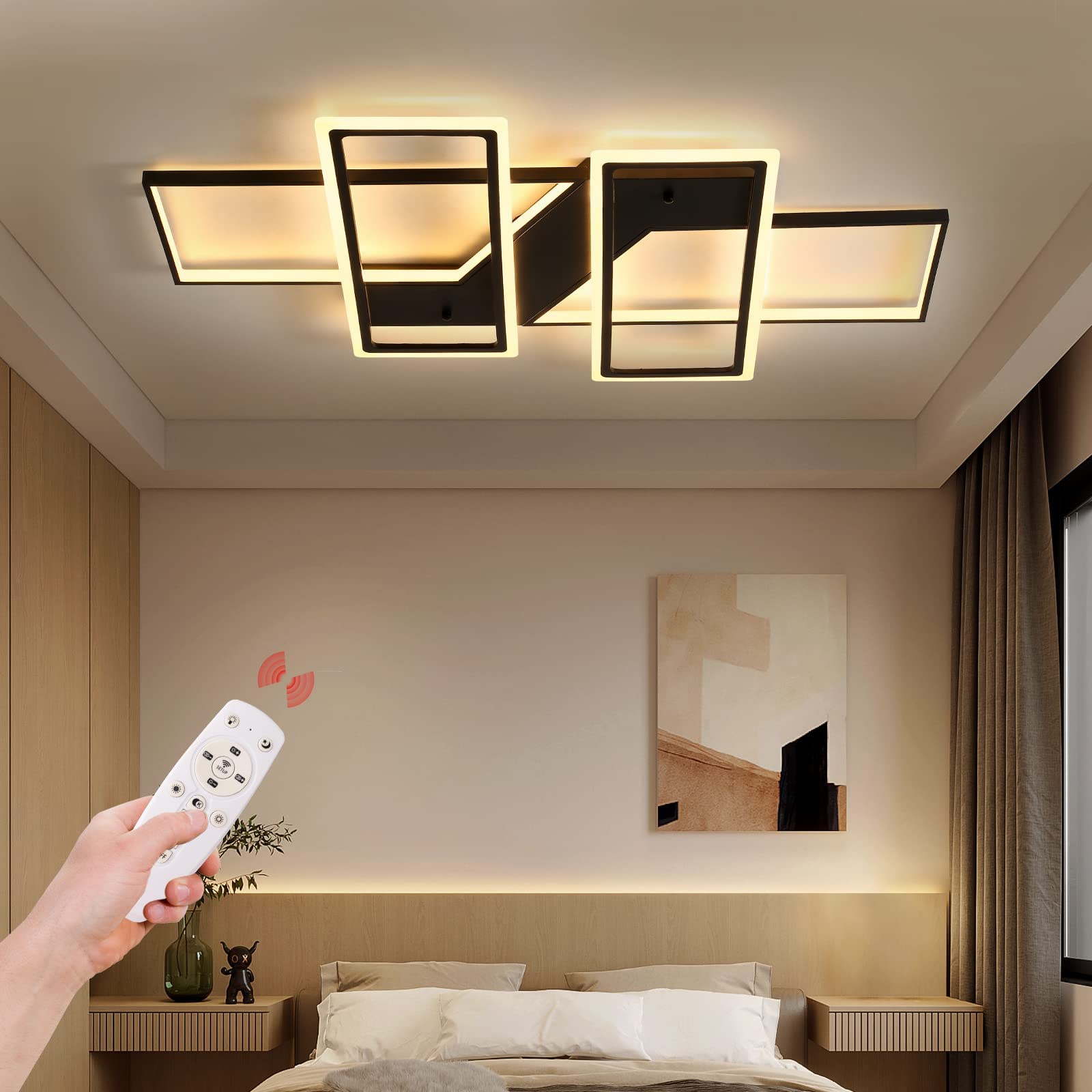 Telancy Modern Ceiling Light Black Square Contemporary Ceiling Lamp ...