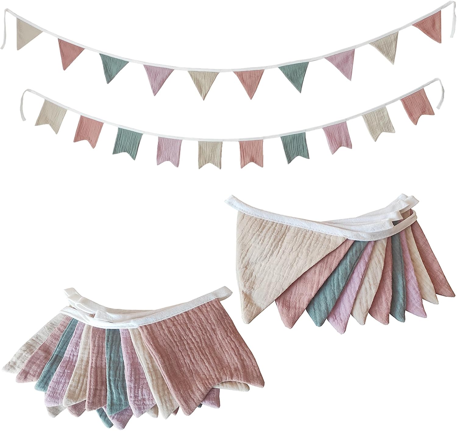 Amazon.com: Muslin Cotton Fabric Pennant Banner Flags, 2 Pcs Nursery ...