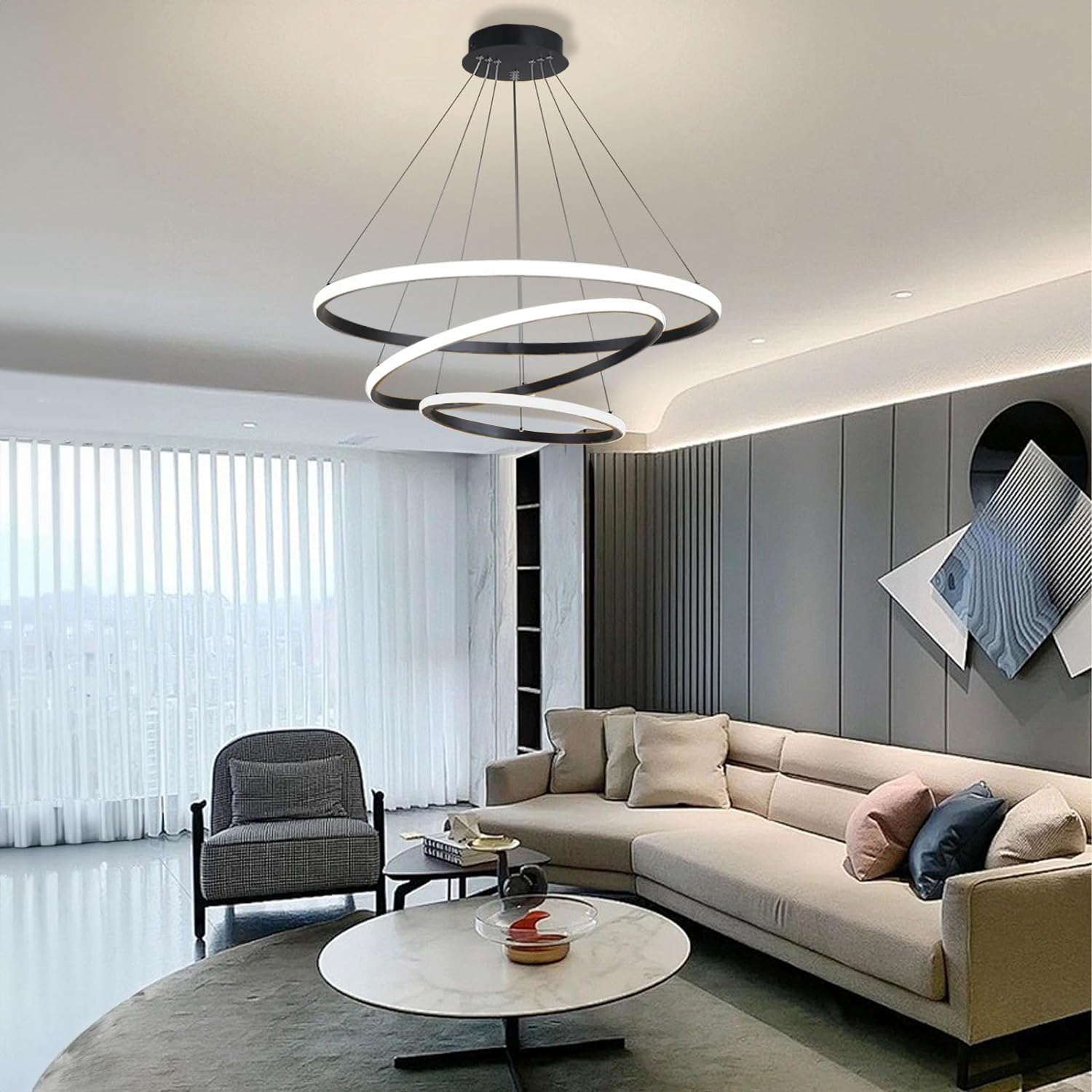 USOR LED Modern Chandelier, Dimmable Ceiling Light with Remote Control ...